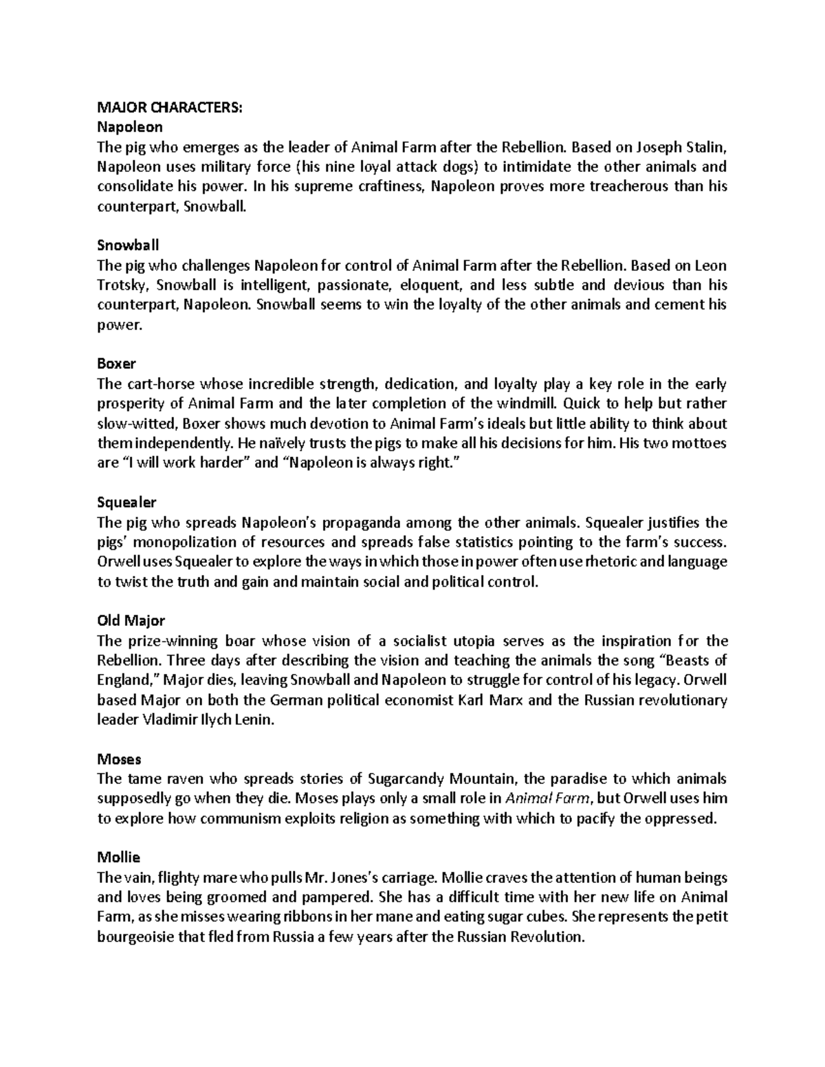 Animal Farm by George Orwell Characters - MAJOR CHARACTERS: Napoleon ...