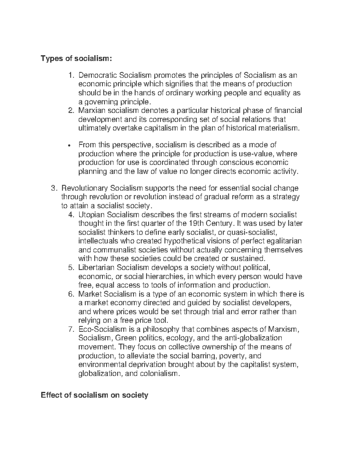 Types of socialism - ASSIGNMENT - Types of socialism: 1. Democratic ...