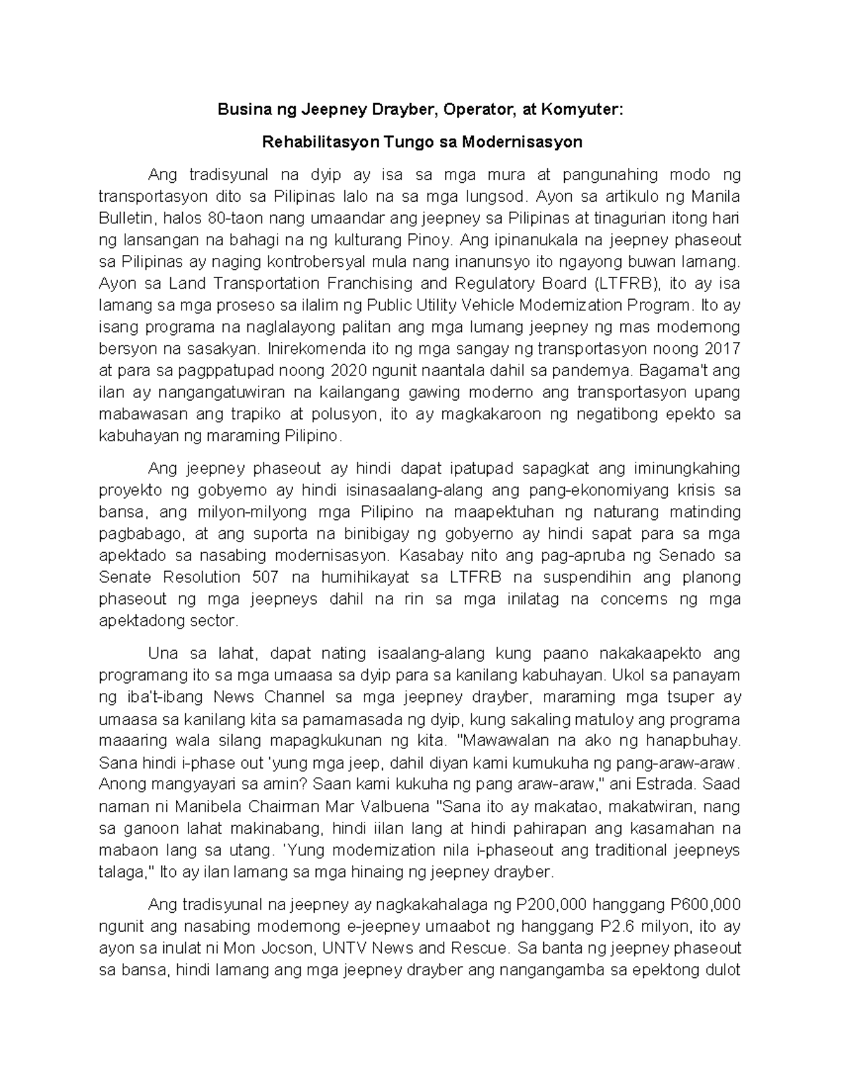 Jeepney Phaseout' - Busina ng Jeepney Drayber, Operator, at Komyuter ...