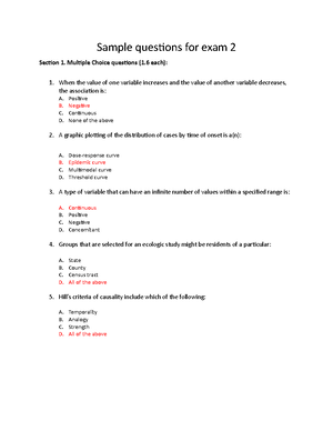 Sample questions for exam 1 with answer(1) - Sample questions for exam ...