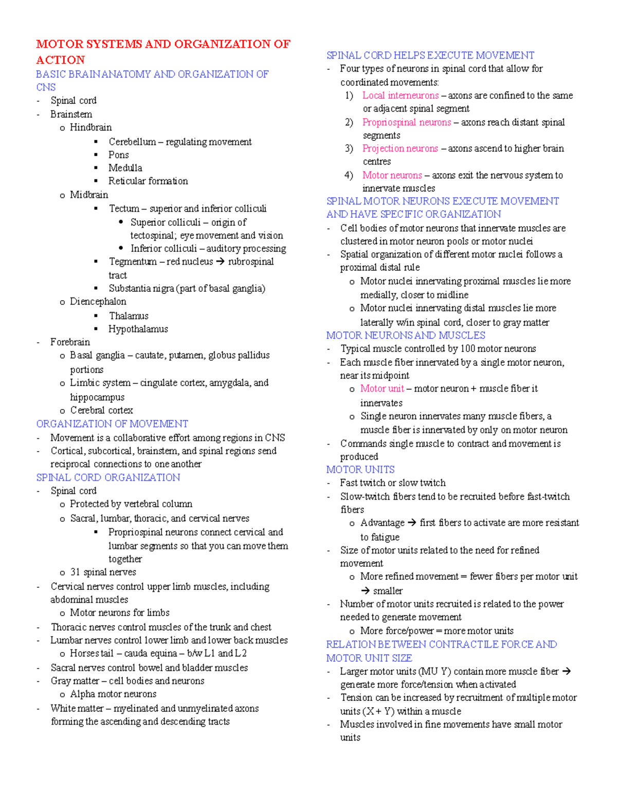 Motor Systems and Organization of Action - MOTOR SYSTEMS AND ...