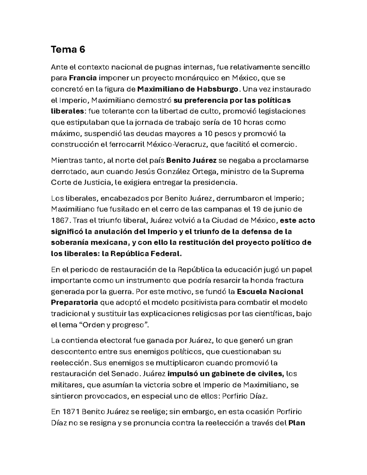 Guía de estudio MC modulo 2 - Tema 6 Ante el contexto nacional de pugnas internas, fue ...