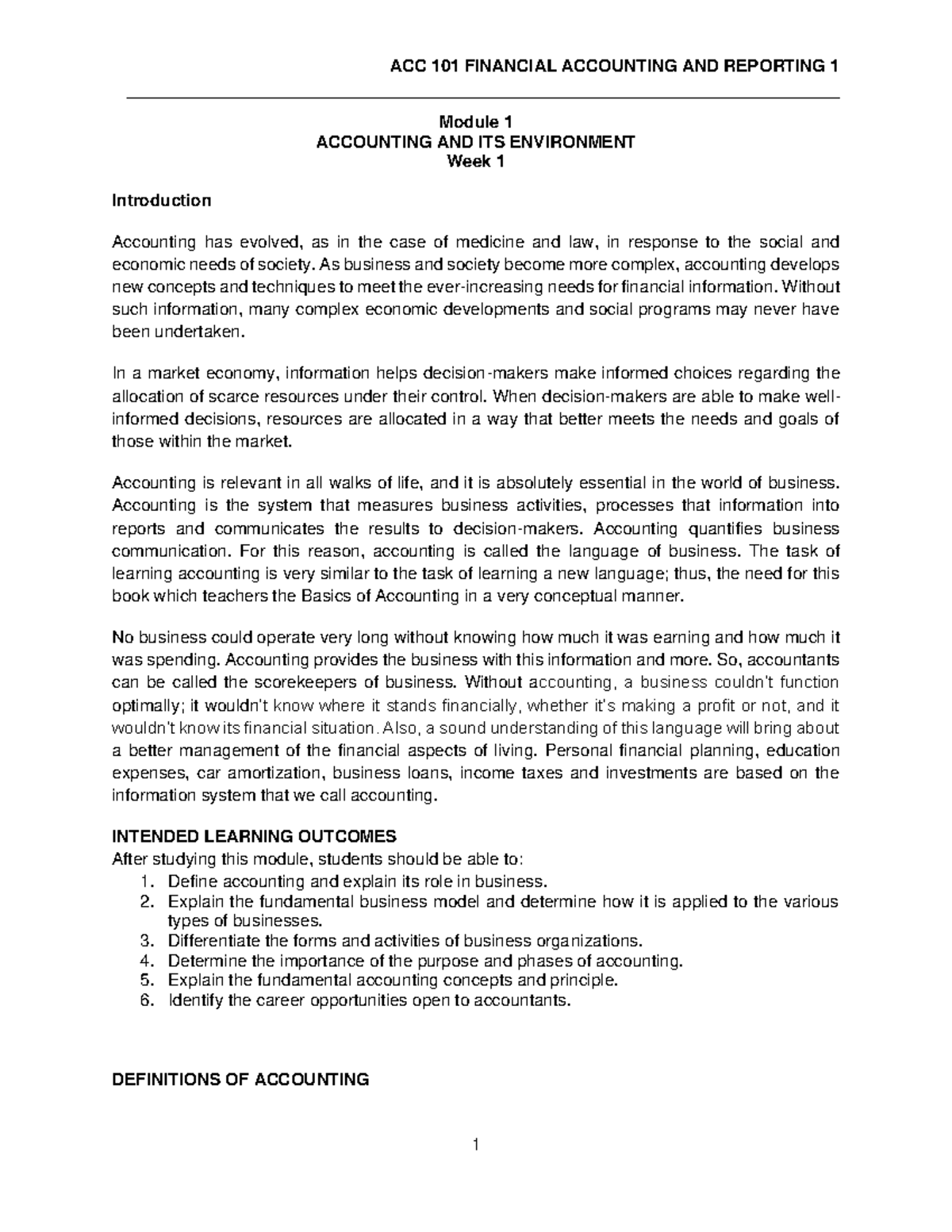 ACC 101 Financial Accounting and Reporting - BS accountancy - Studocu