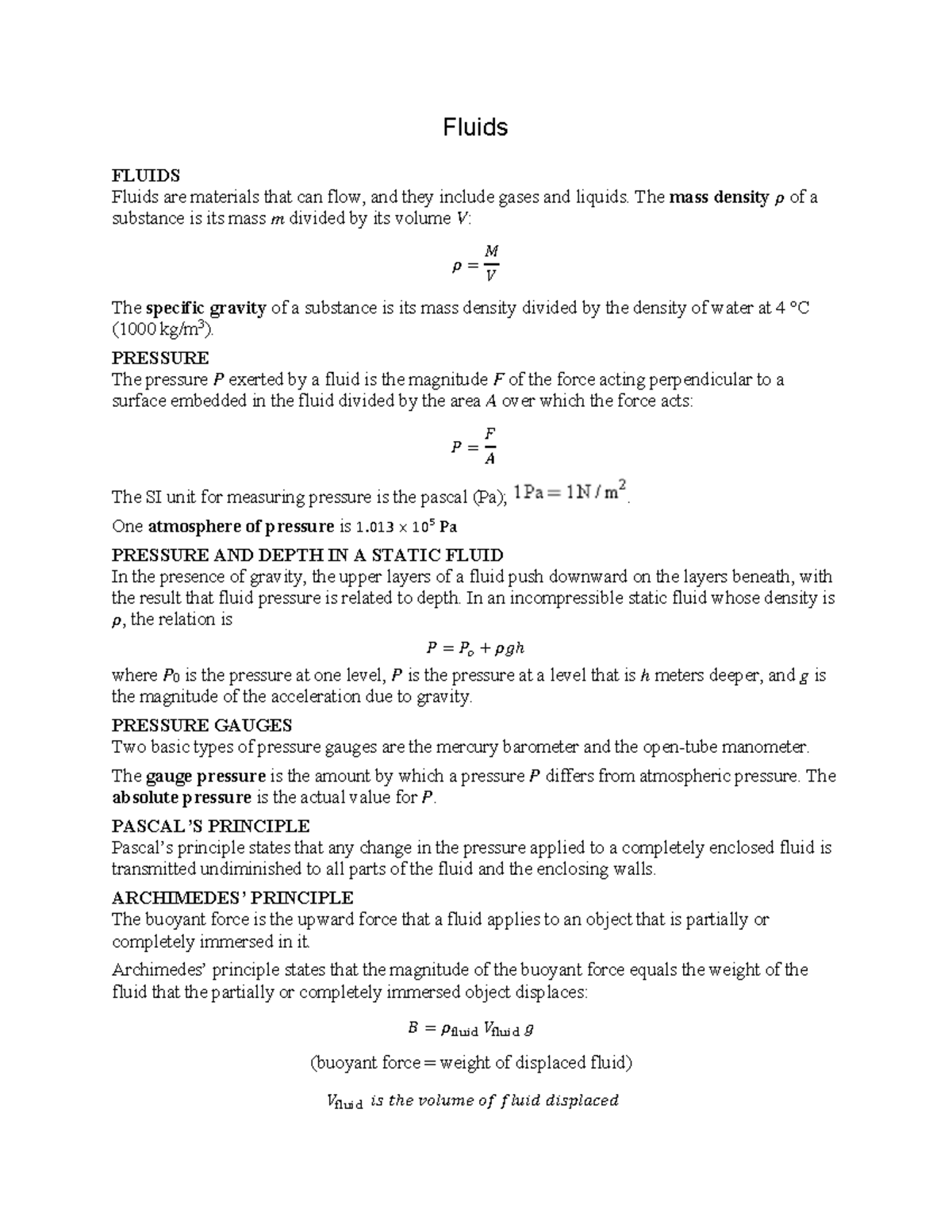 8. Fluids - Physics - Fluids FLUIDS Fluids are materials that can flow ...