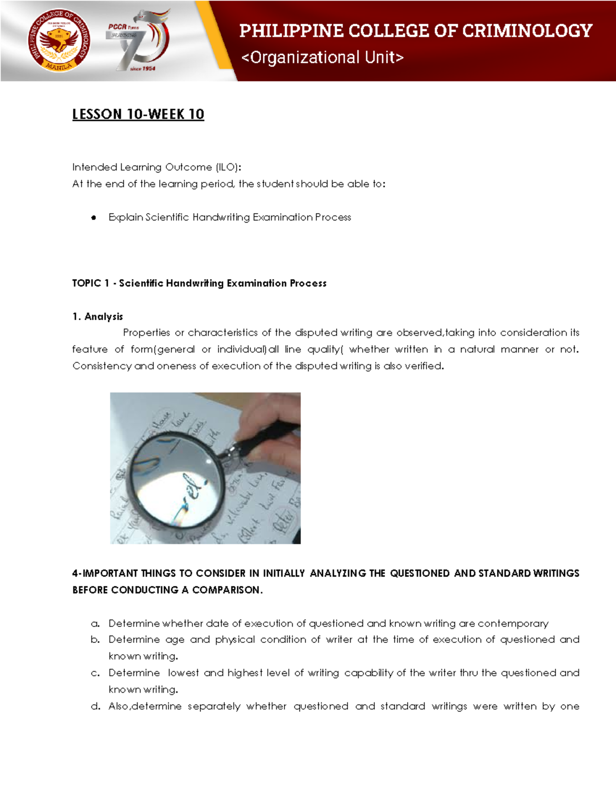 FOR.4-QDE- Lesson 10 - Scientific Handwriting Examination Process ...