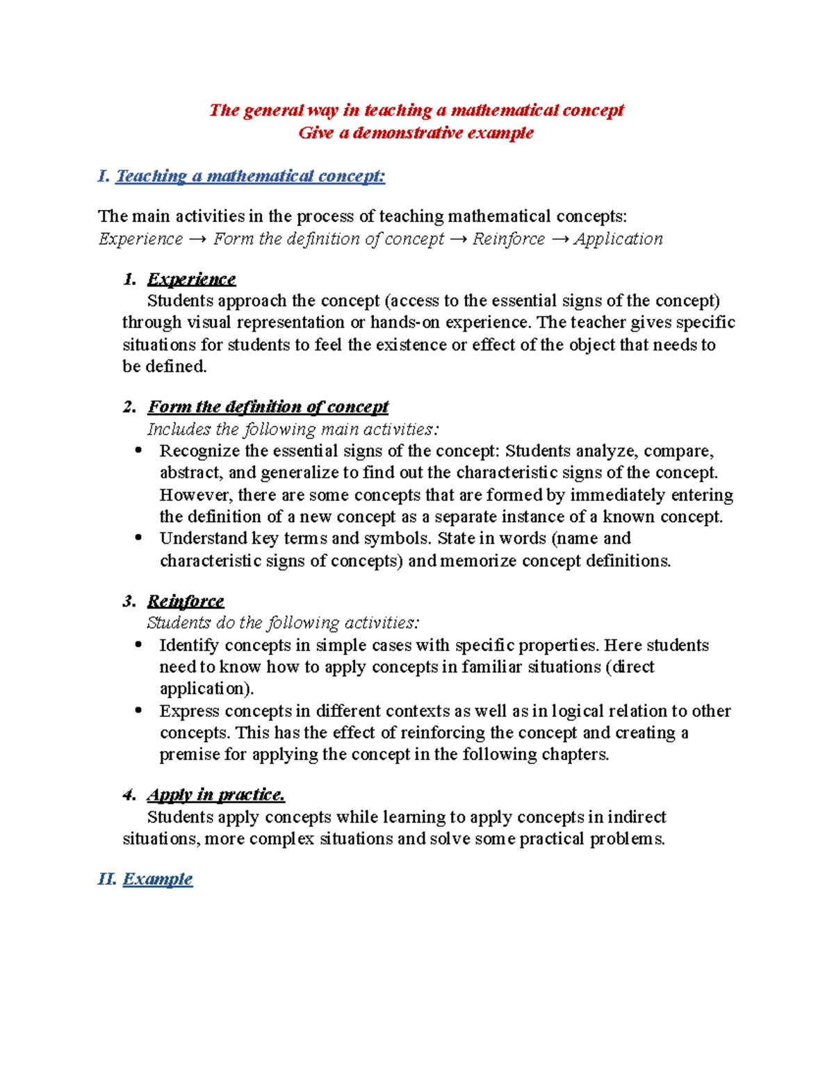 Question 6 - The general way in teaching a mathematical concept Give a ...