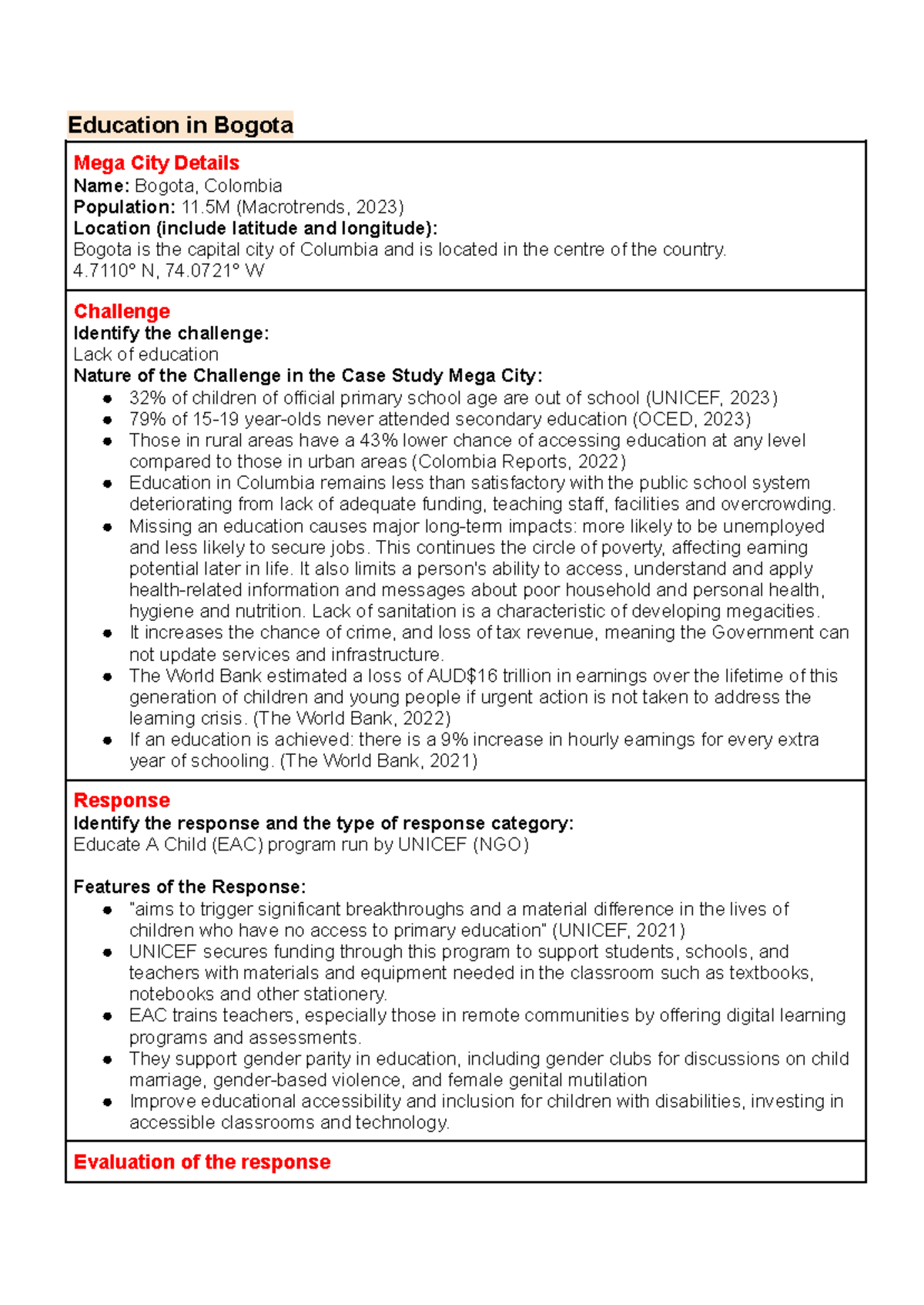 Challenge and response - mega cities (examples) - Education in Bogota ...