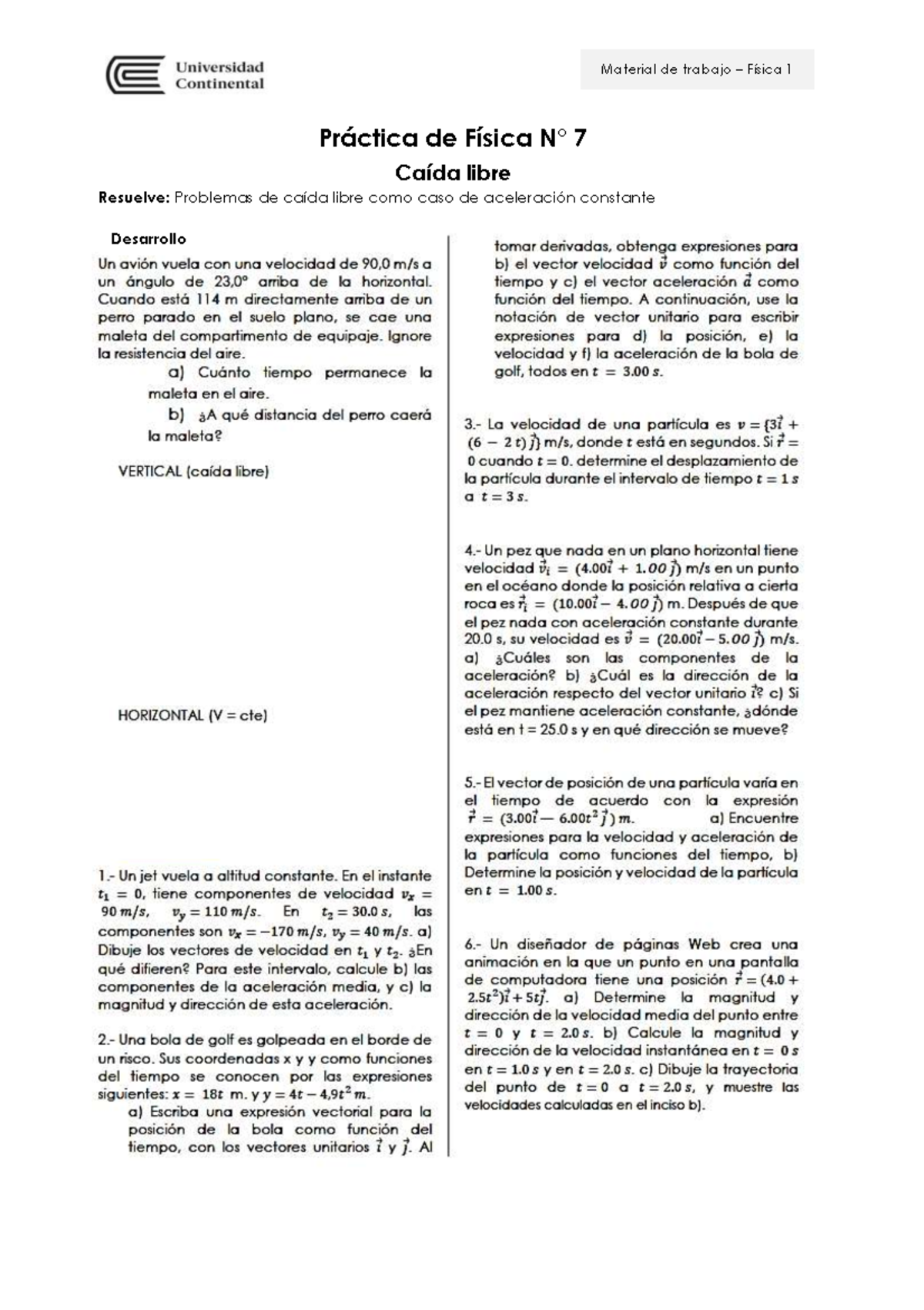 Pract - 07 - Fisica I - Material de trabajo – Física 1 Práctica de Física N° 7 Caída libre ...