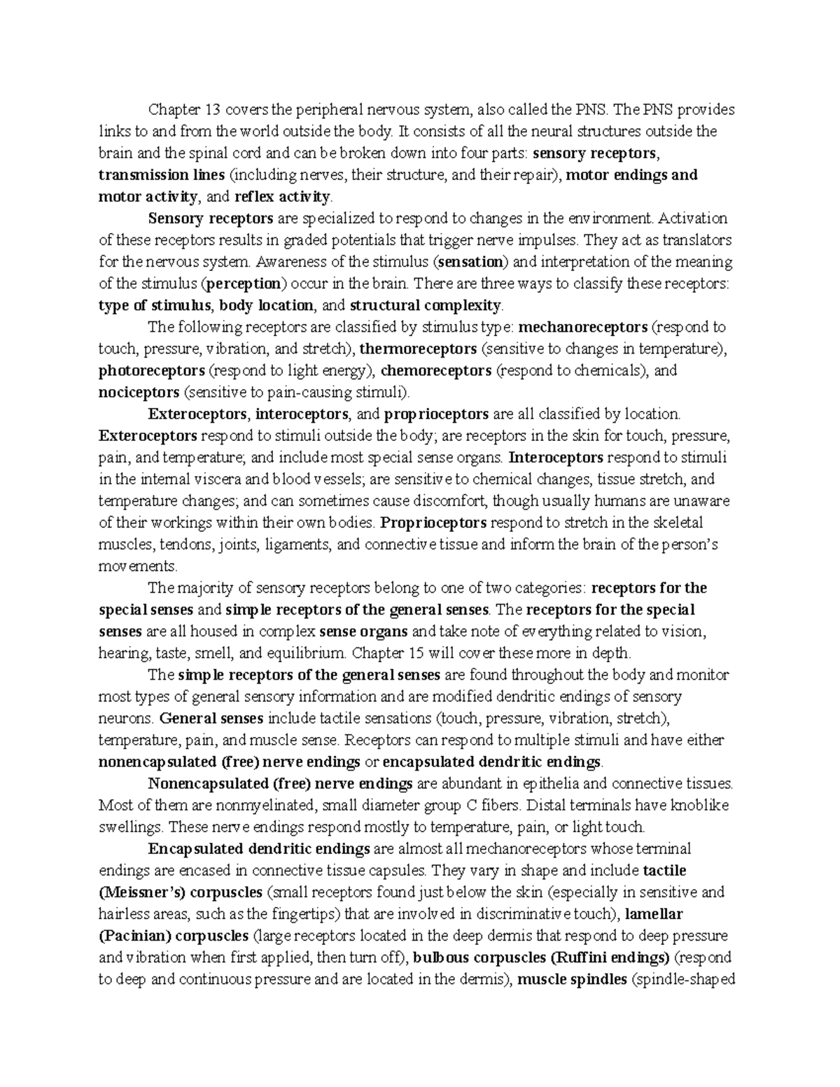 Cheroske Chapter 13 Lecture Summary - Chapter 13 covers the peripheral ...