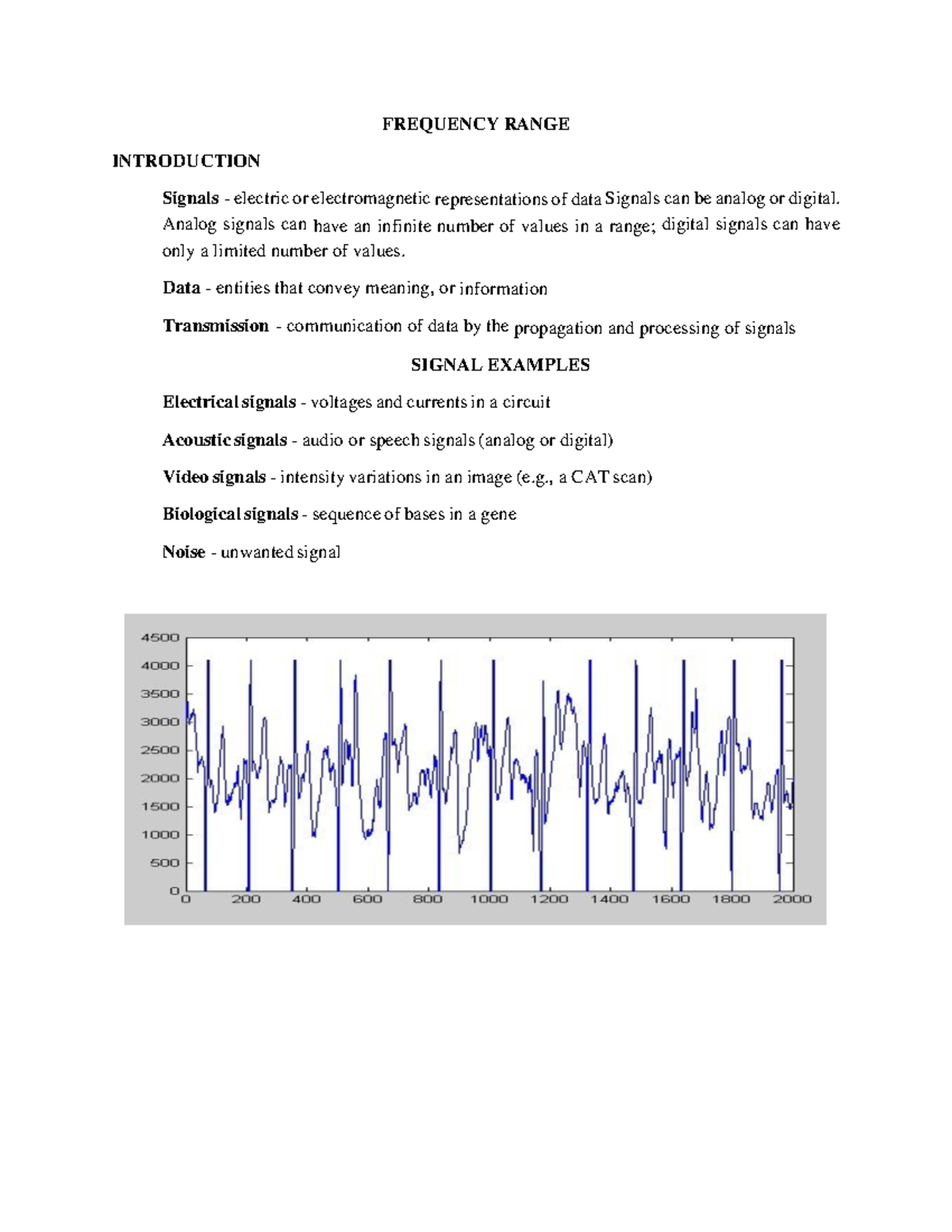 Focus's group work - Well - FREQUENCY RANGE INTRODUCTION Signals ...
