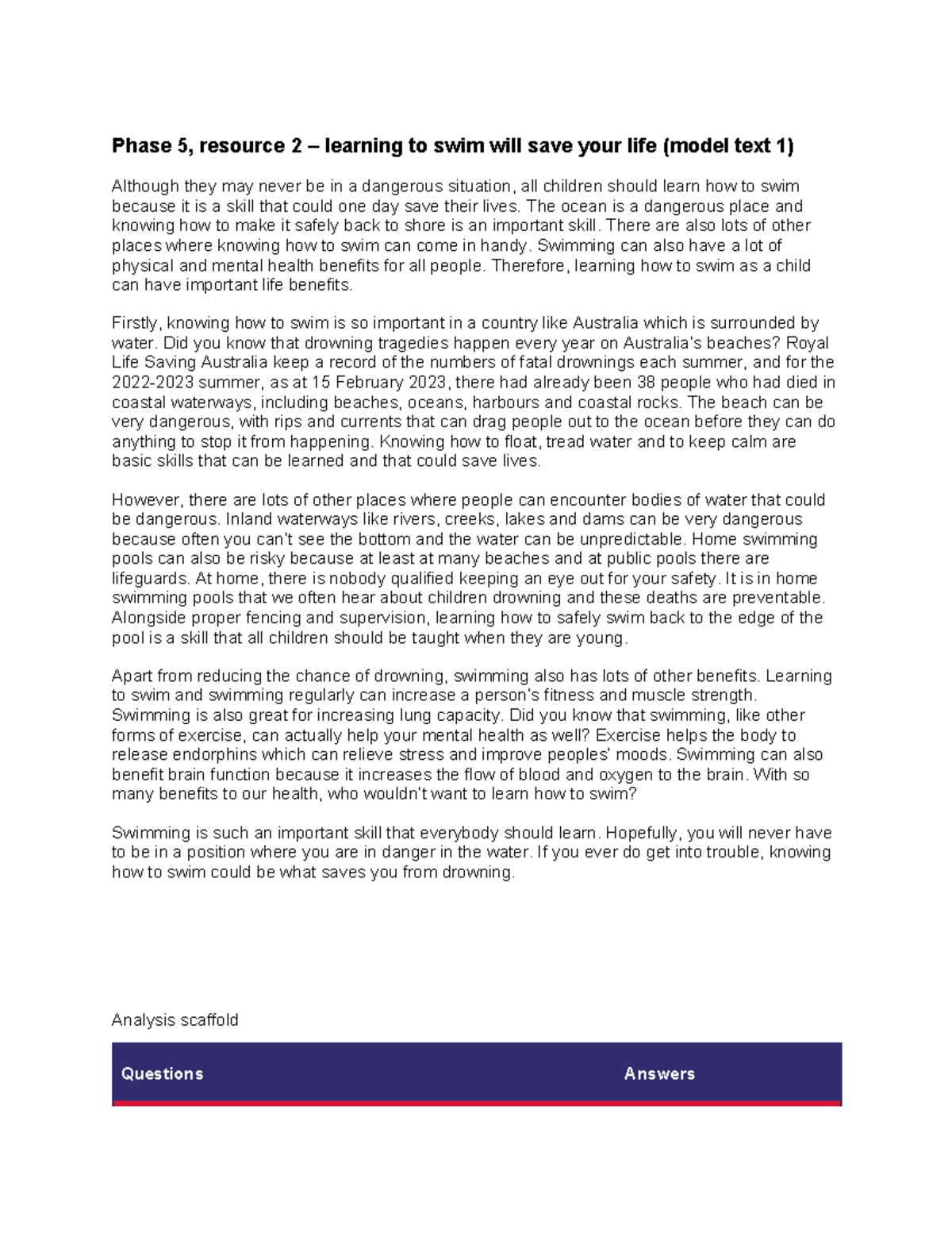 Building a thesis - dsad - Phase 5, resource 2 – learning to swim will ...