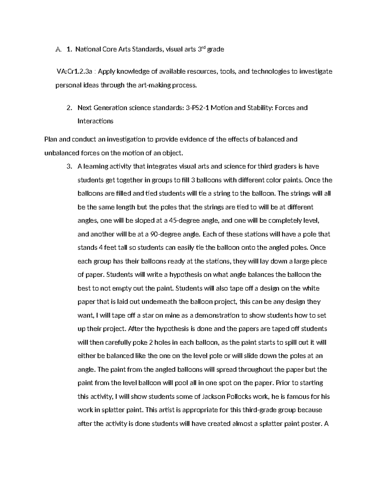 C105 Task - c105 task - A. 1. National Core Arts Standards, visual arts ...