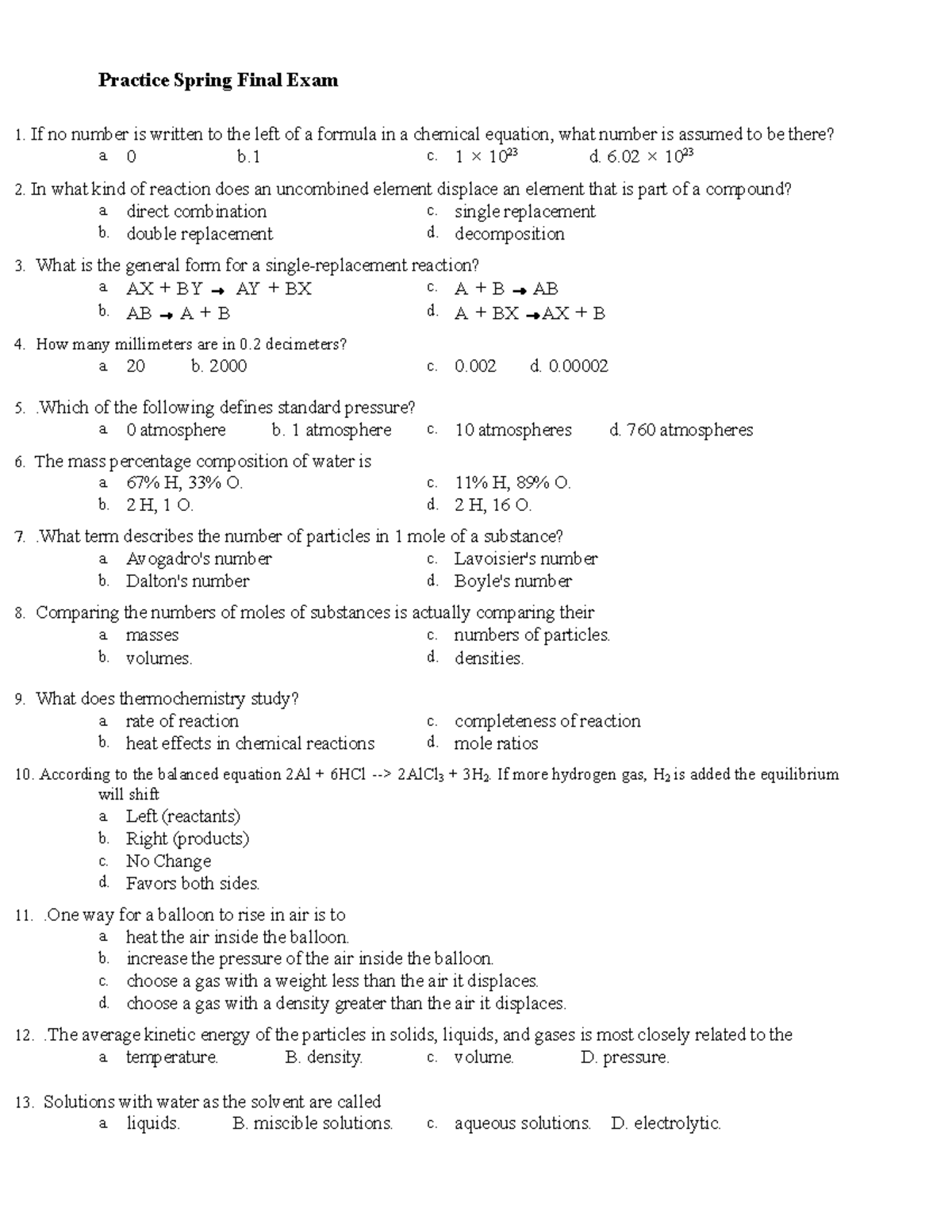 Final Exam Practice Test - Practice Spring Final Exam 1. If no number ...