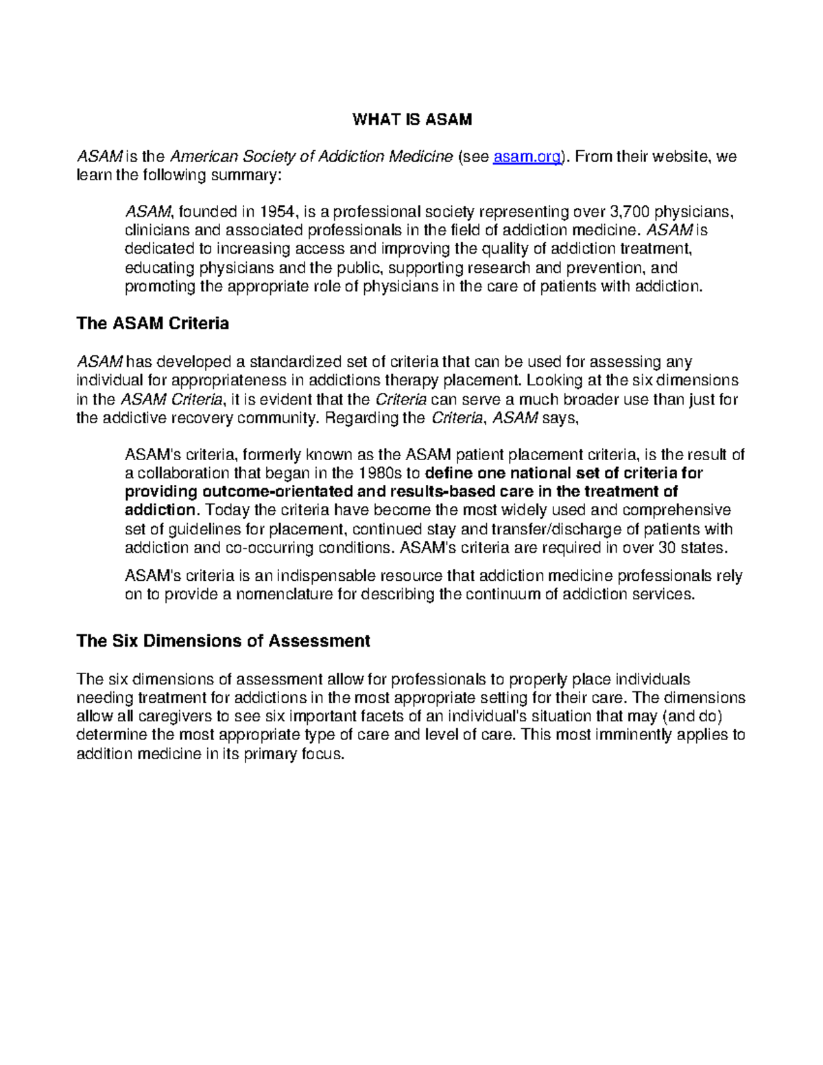 WHAT+IS+ASAM - Practice materials. - WHAT IS ASAM ASAM is the American ...