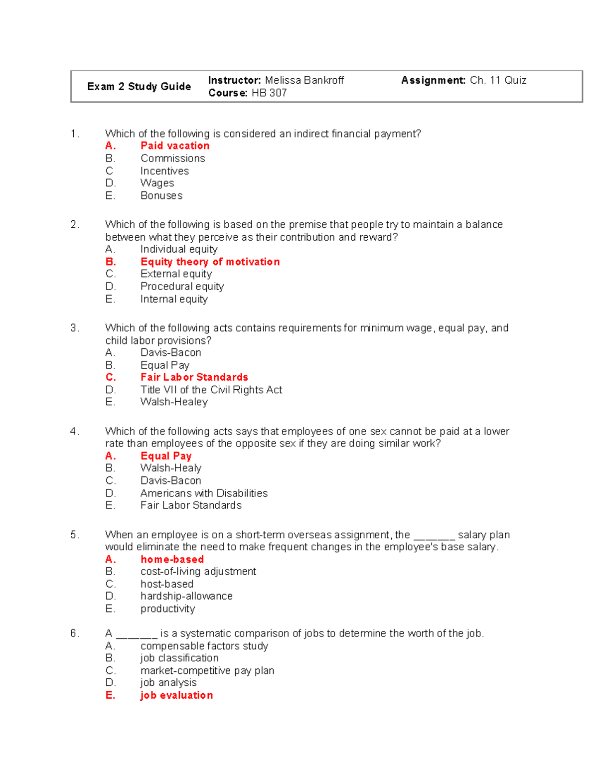 HB 307 Ch. 11 Quiz with Answers - Exam 2 Study Guide Instructor ...