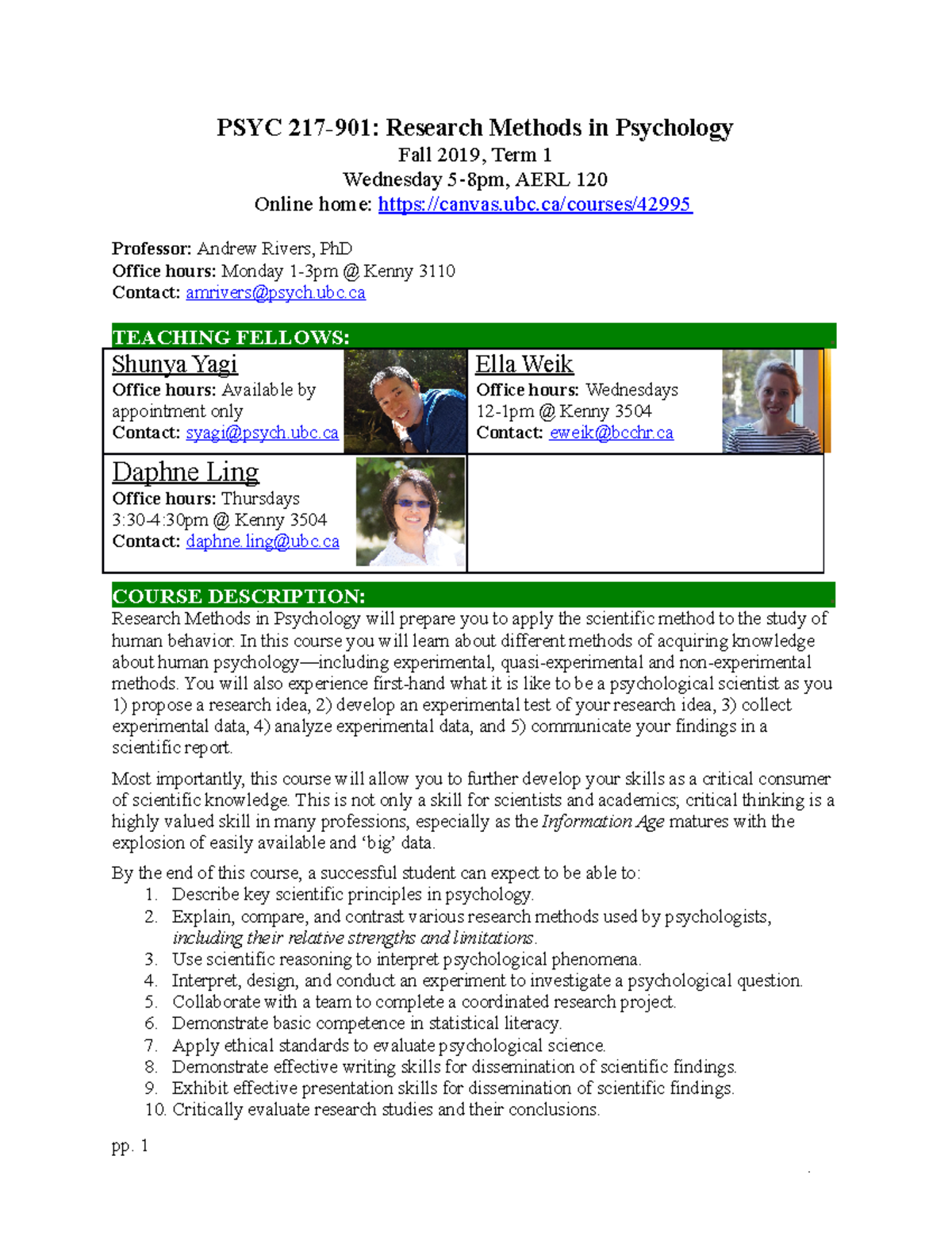 Syllabus 217 901 winter - PSYC 217-901: Research Methods in Psychology Fall 2019, Term 1 ...