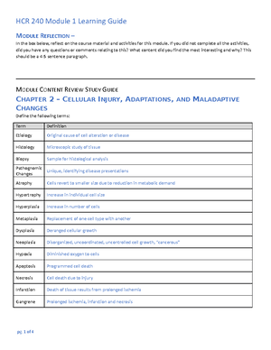 HCR 240 Module 7 Learning Guide - MODULE REFLECTION – In the box below ...