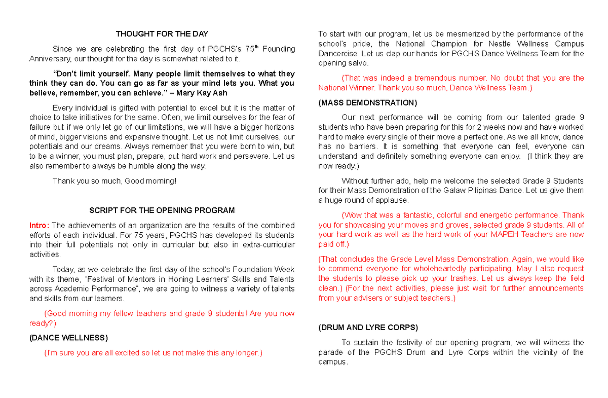 Thought - THOUGHT FOR THE DAY Since we are celebrating the first day of ...