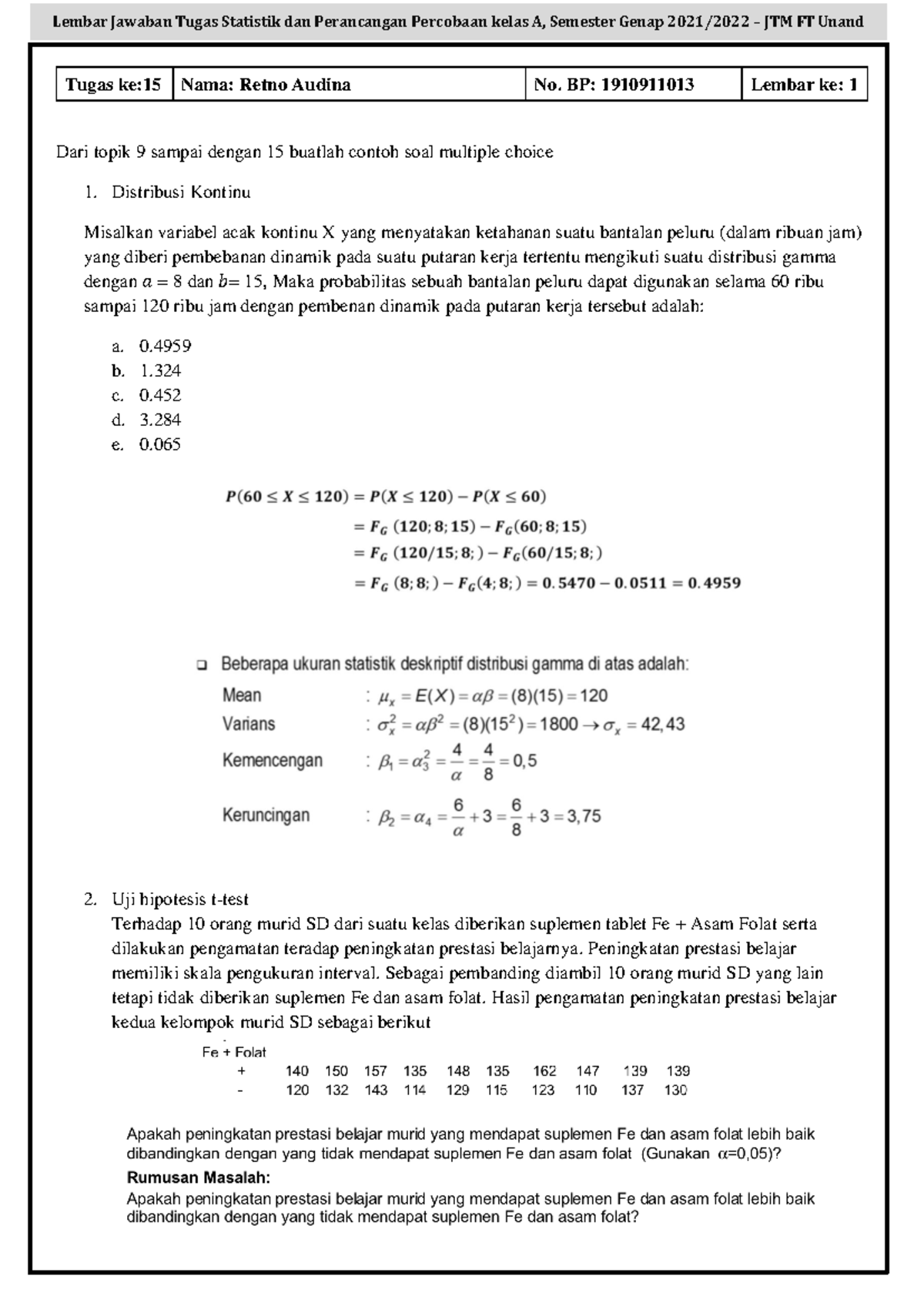 Statika Produksi - Dari topik 9 sampai dengan 15 buatlah contoh soal ...