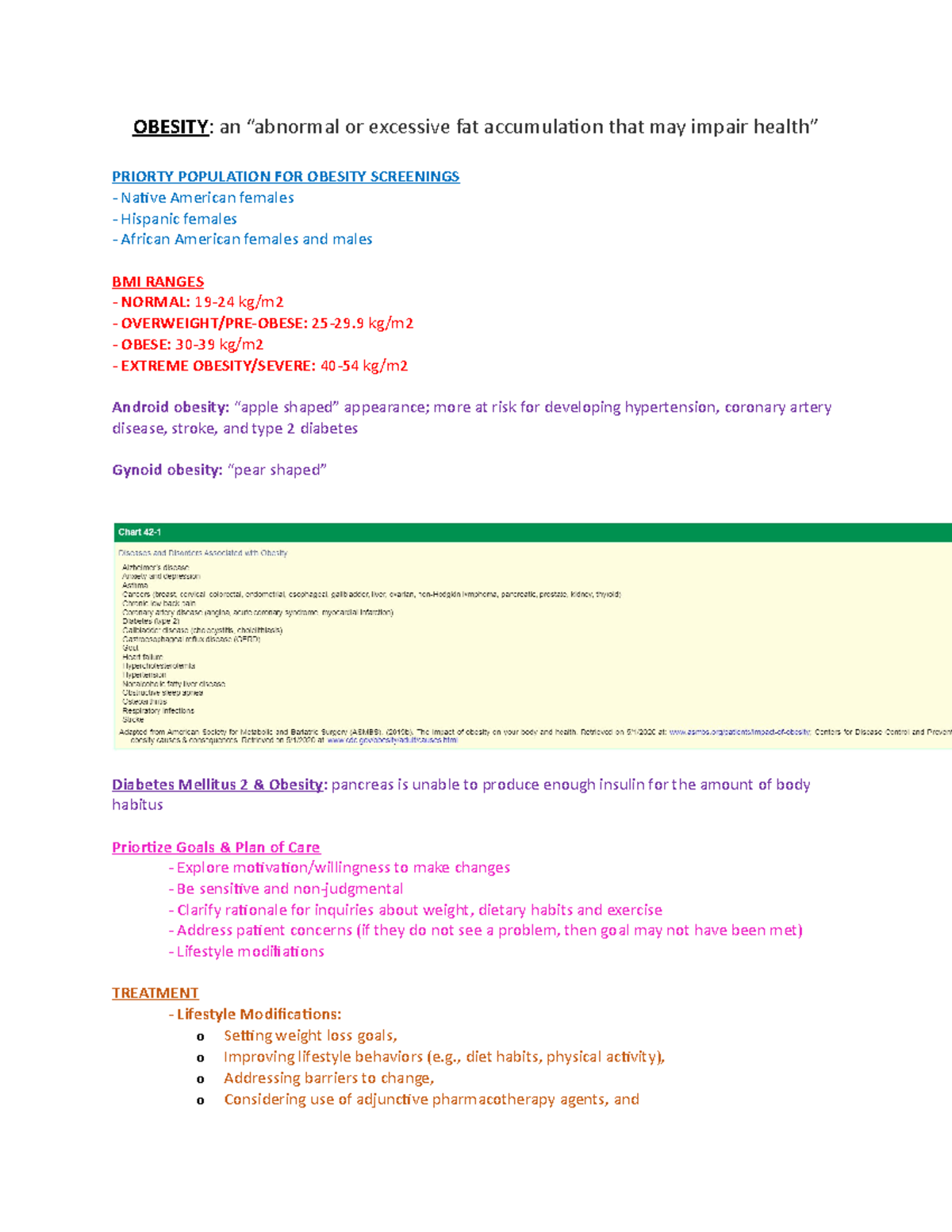 Obesity - MED Surg Concept Map - OBESITY: an “abnormal or excessive fat ...