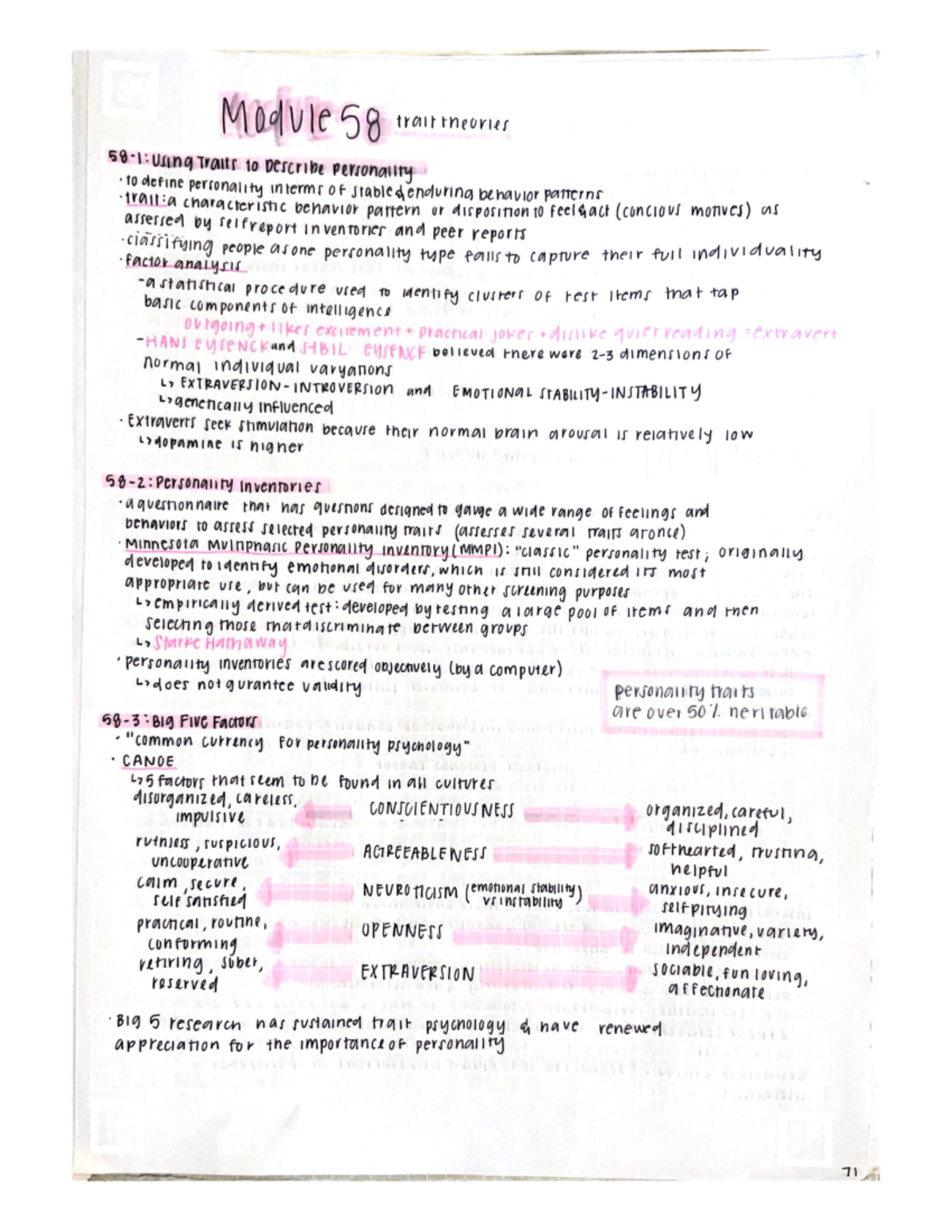 AP Psychology Module 58 - Trait Theories & Module 59 - Social Cognitive ...
