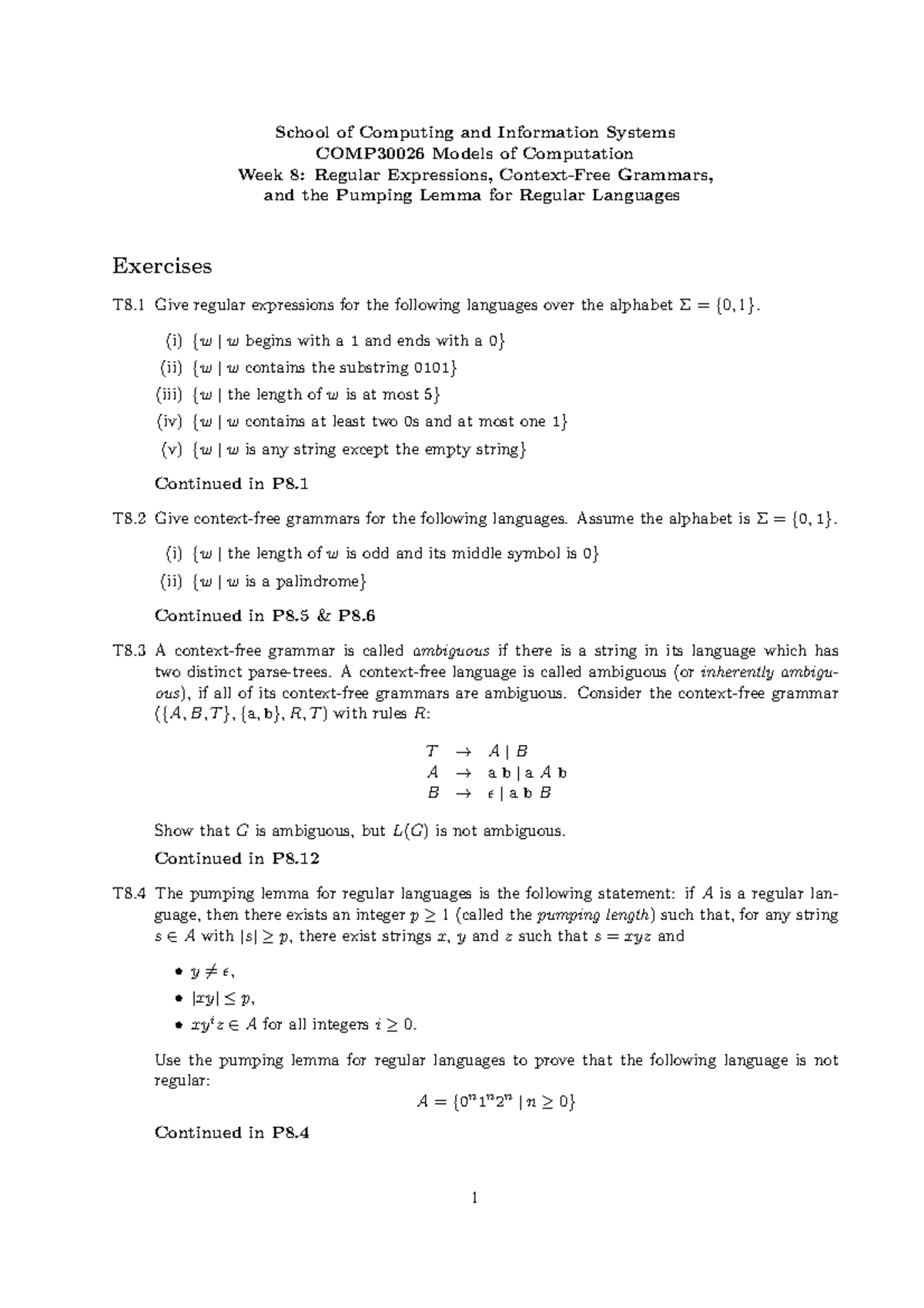 Tutorial 08 - tute questions - School of Computing and Information Systems COMP30026 Models of ...