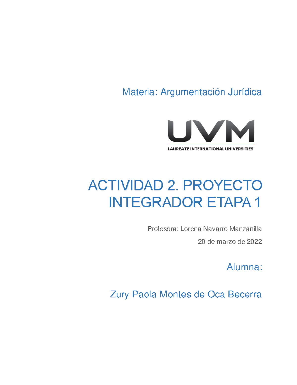 A2 Derecho Mercantil - Materia: Argumentación Jurídica ACTIVIDAD 2. PROYECTO INTEGRADOR ETAPA 1 ...