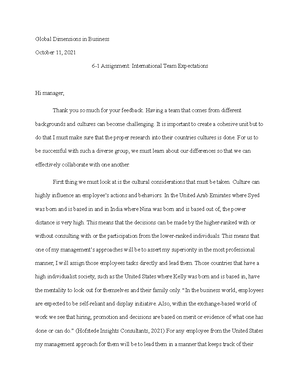 Int 220 module 6 assignment - 6-1 Assignment: International Team ...