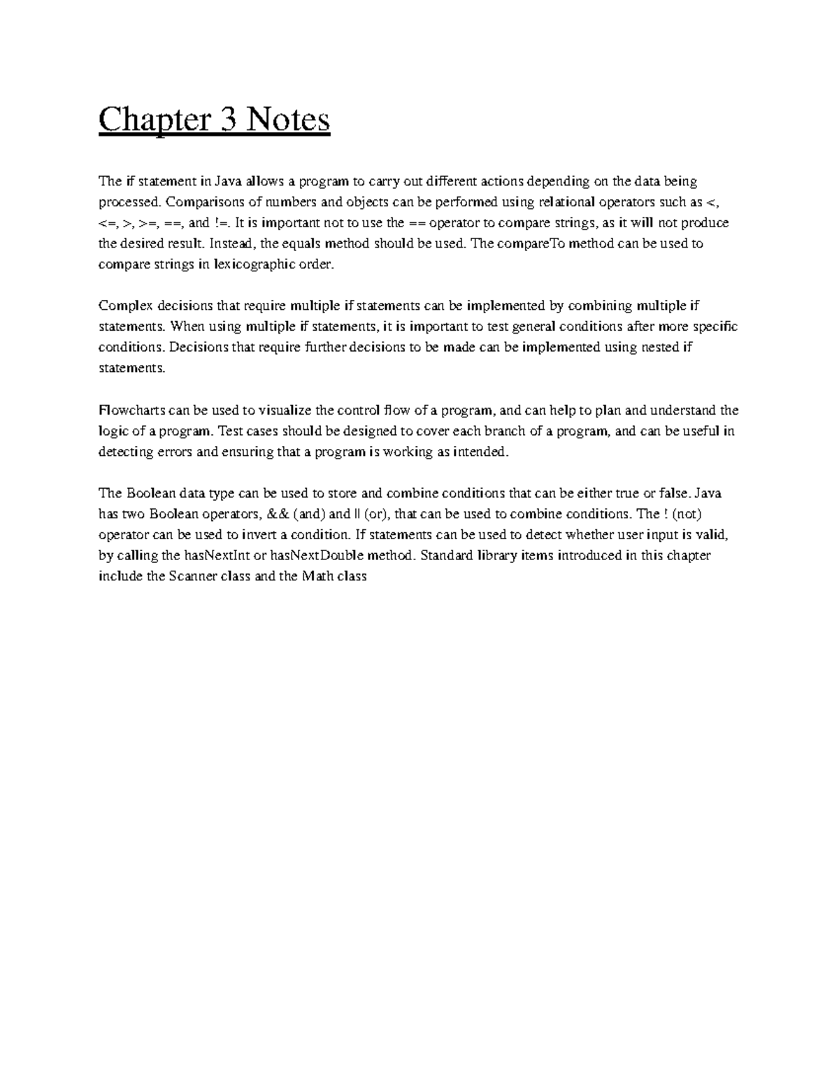 CSE 2221 Notes Chapter 3 - Chapter 3 Notes The if statement in Java ...