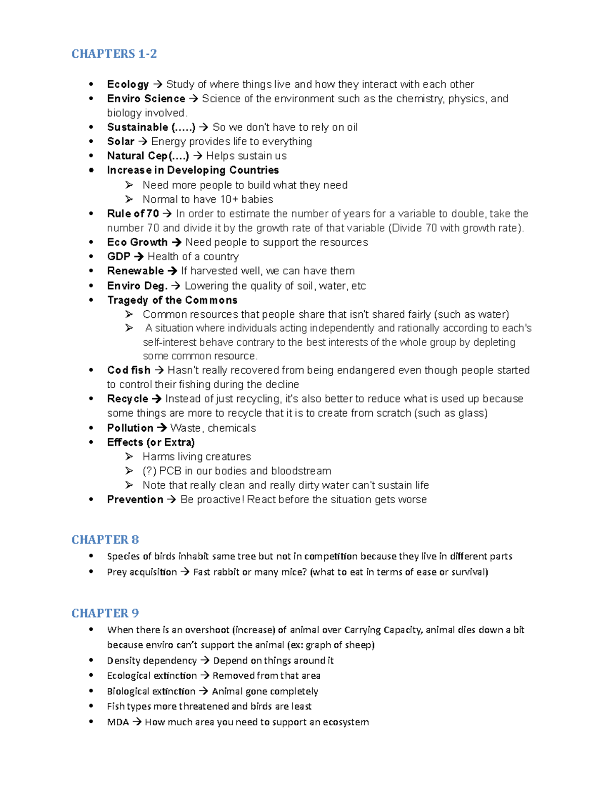 Environmental Science Lecture Notes - CHAPTERS 1-2 Ecology Study - Studocu