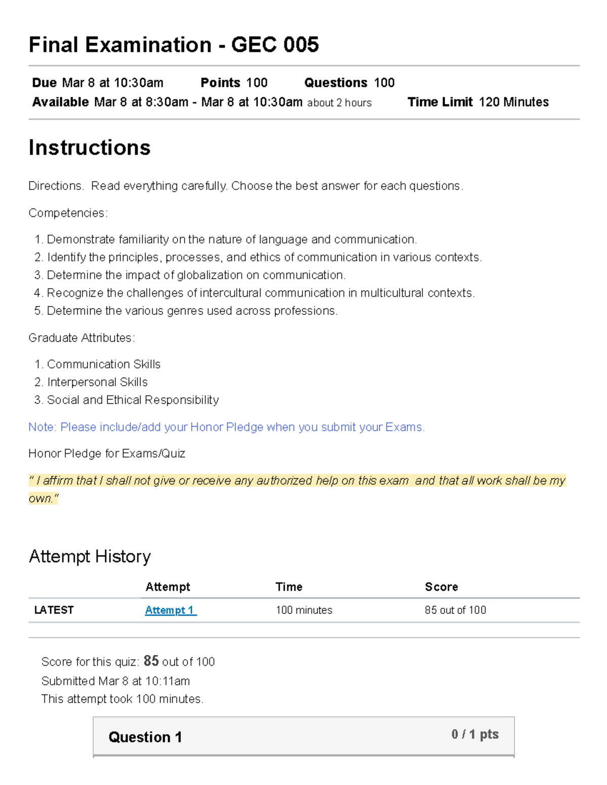 Final Examination GEC 005 GEC 005 CPE32S1 Purposive Communication 1 ...