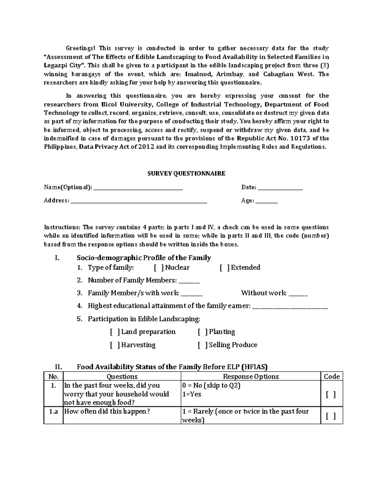 Survey-Questionnaire for research - Greetings! This survey is conducted ...