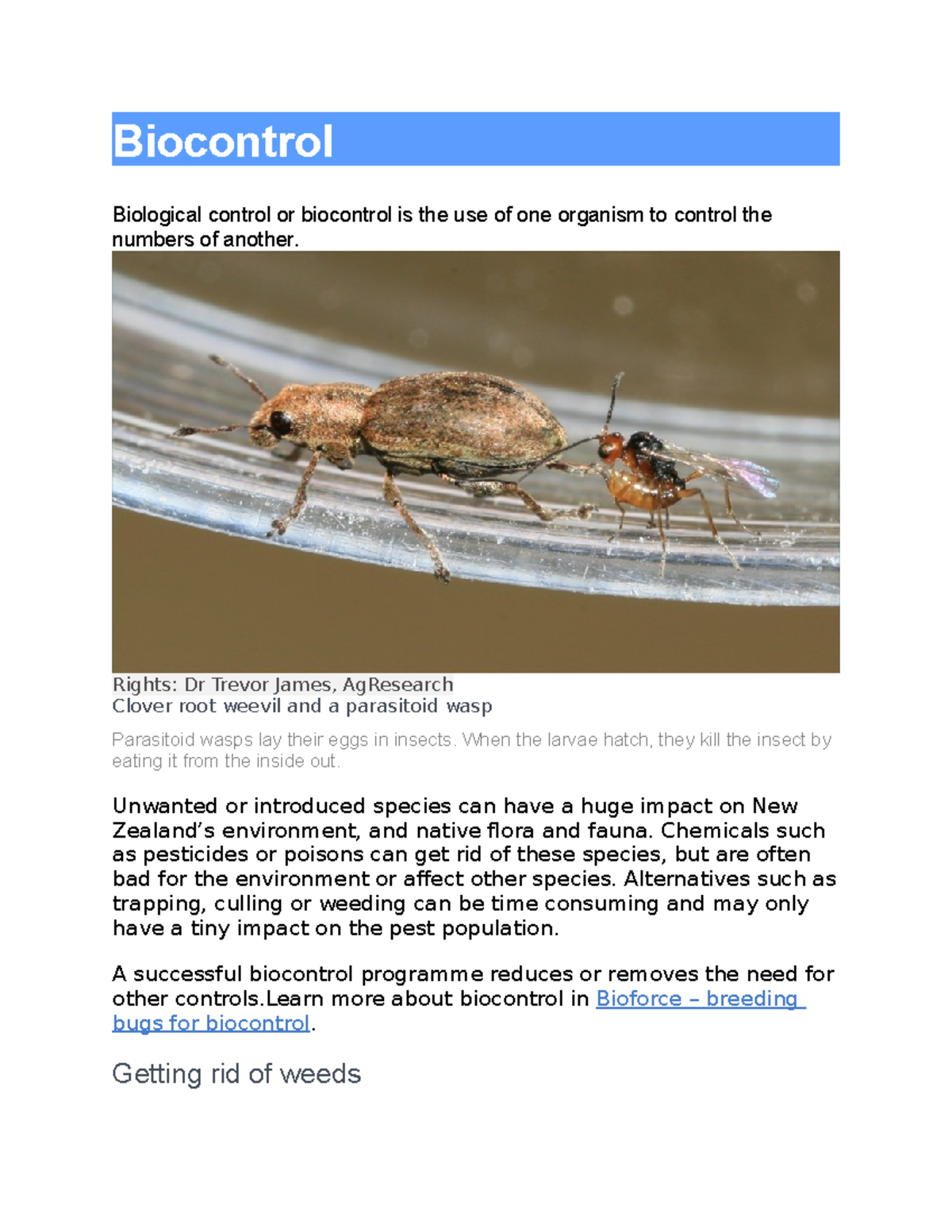 Biocontrol - Lecture notes 1 - Biocontrol Biological control or ...