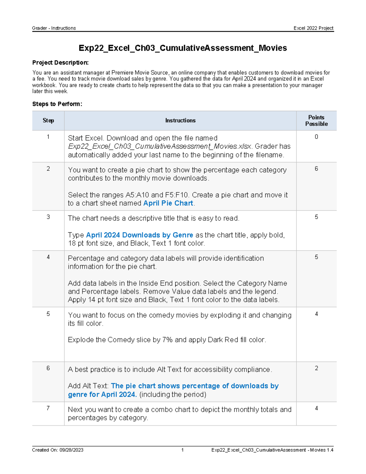 Exp22 Excel Ch03 Cumulative Assessment Movies Instructions - - Studocu