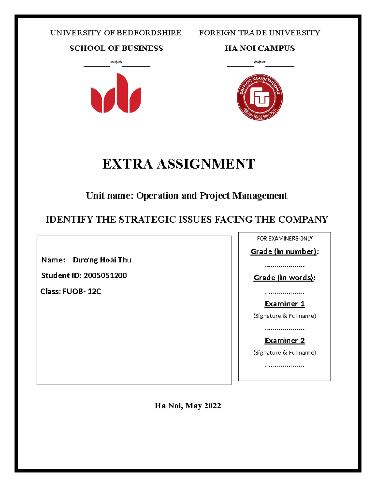 Extra Assignment Operation - UNIVERSITY OF BEDFORDSHIRE SCHOOL OF ...