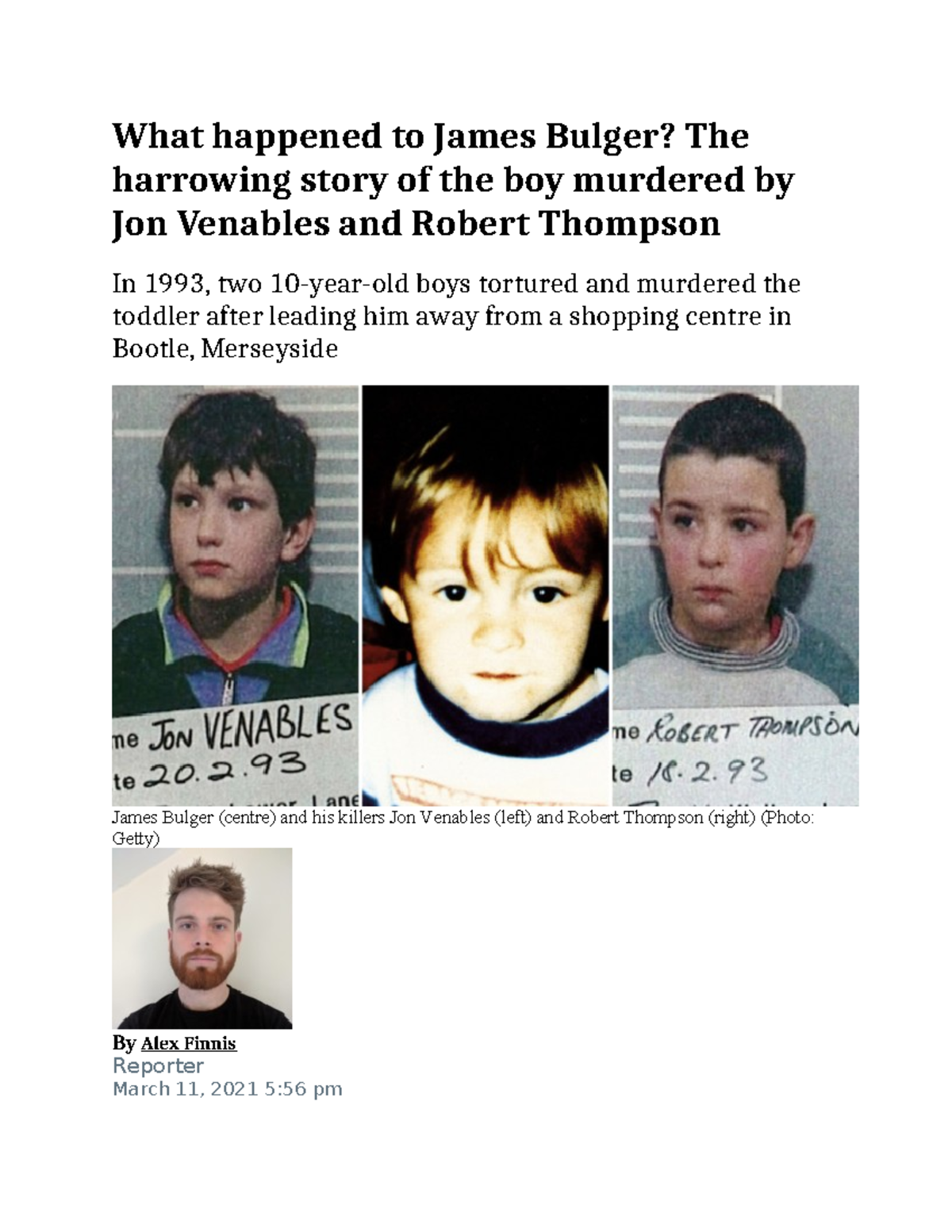 James Bulger Murder - Capacity to commit an offence - What happened to ...