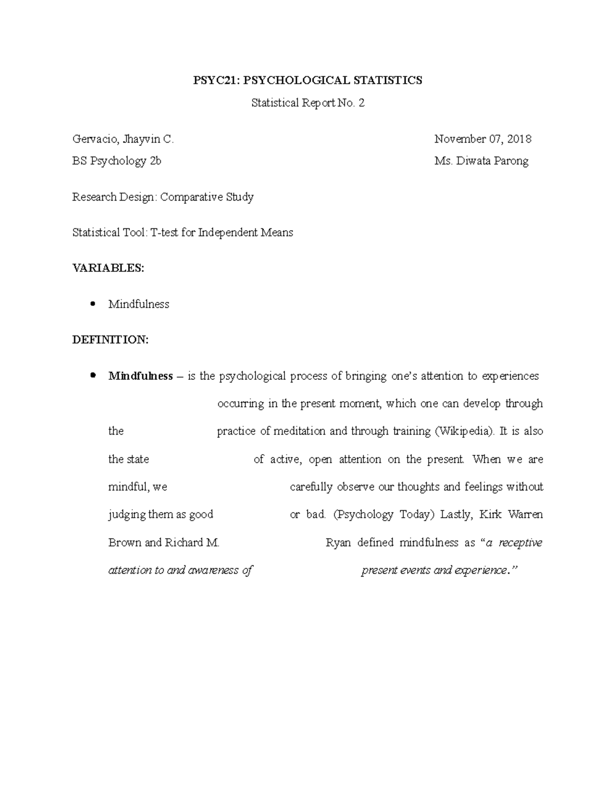 Psychology Statistics: T-test - BS Psychology - Studocu