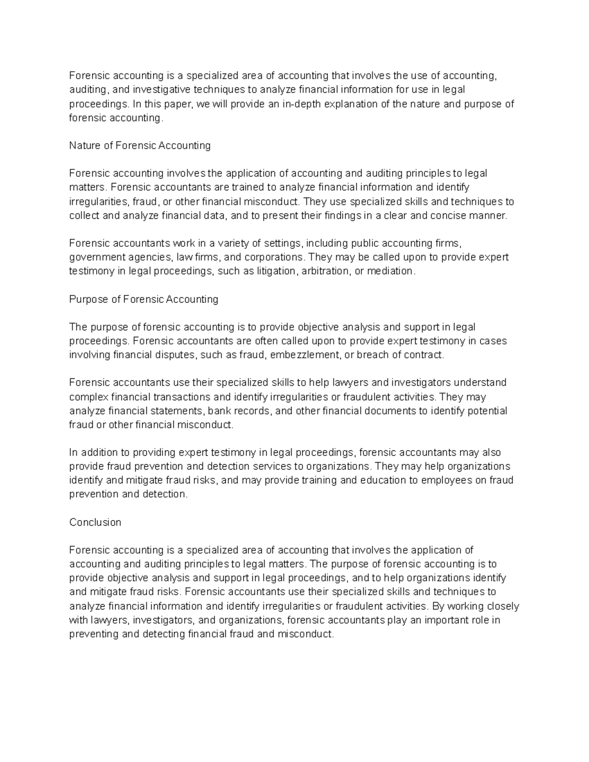 Nature and Purpose of Forensic Accounting - Forensic accounting is a ...