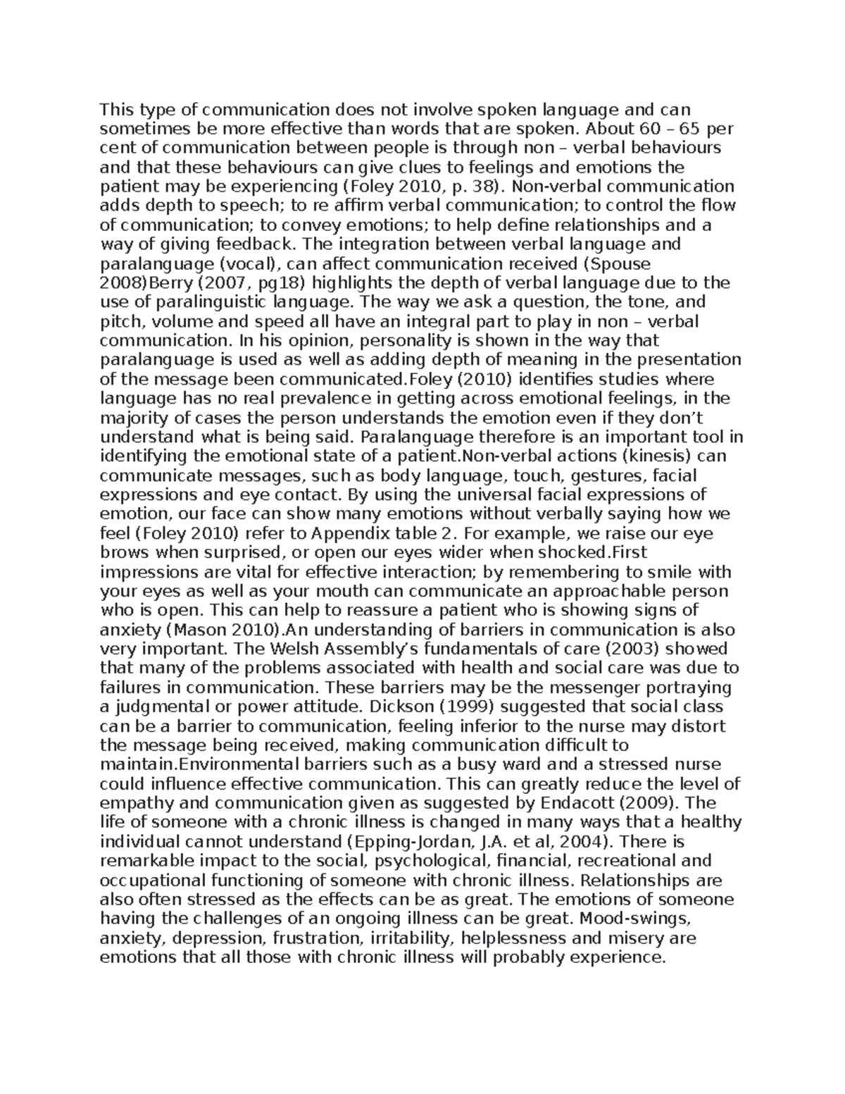 2810 - nursing essay - This type of communication does not involve spoken language and can ...