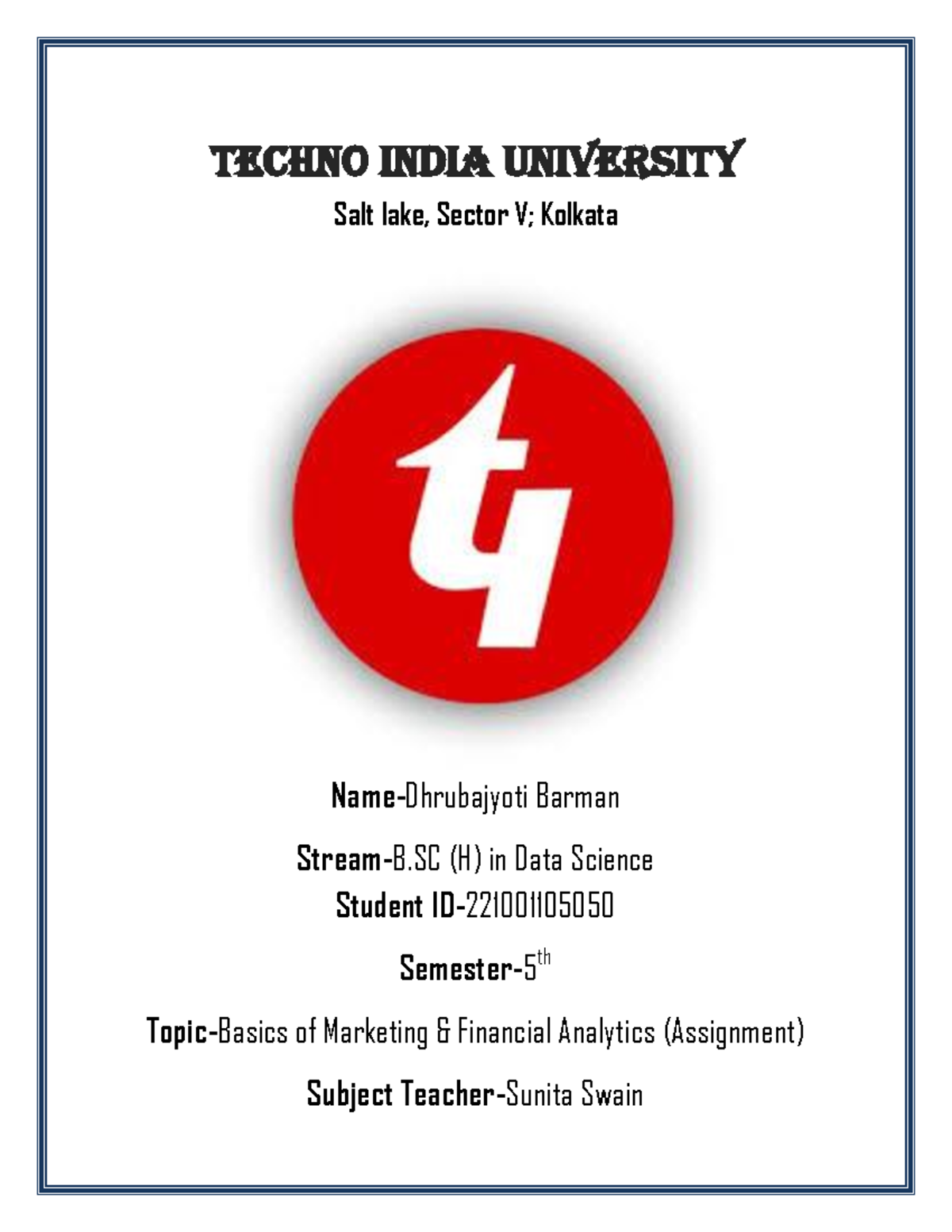 Techno India University project assignment - Computer Science - TECHNO INDIA UNIVERSITY Salt ...