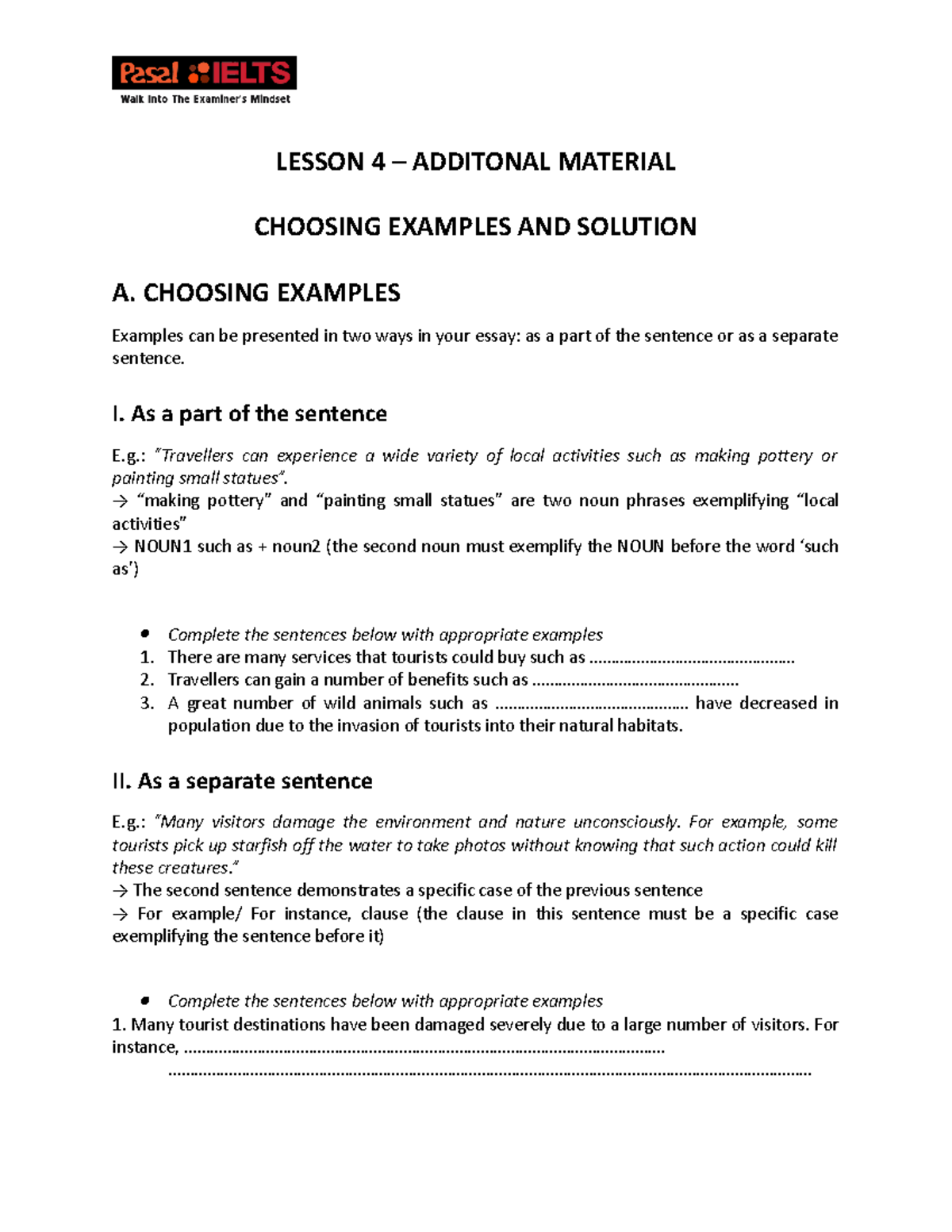 Additional Material Choosing Examples AND Solution - LESSON 4 ...