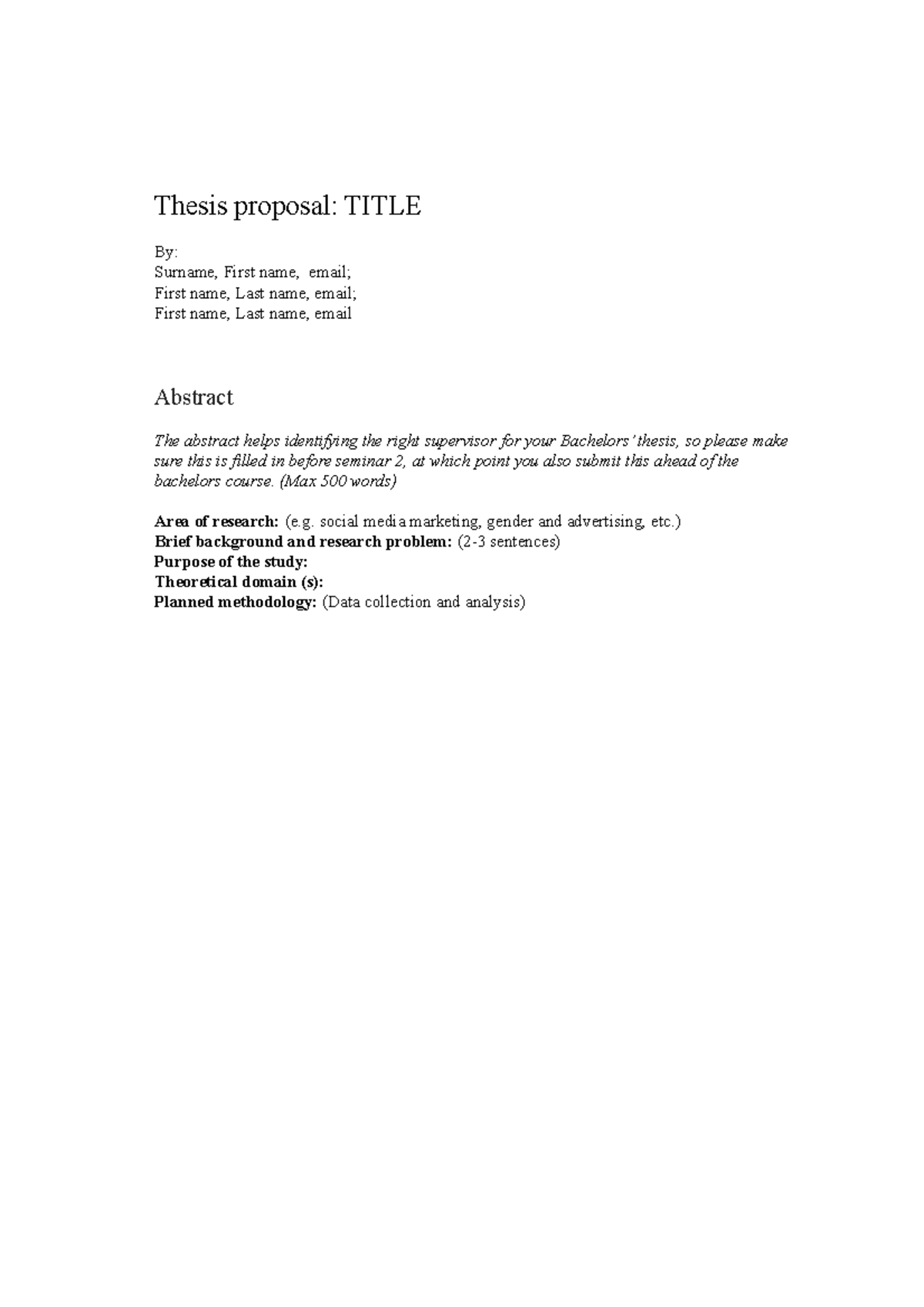 Template for thesis proposal ny 2021 - Thesis proposal: TITLE By ...