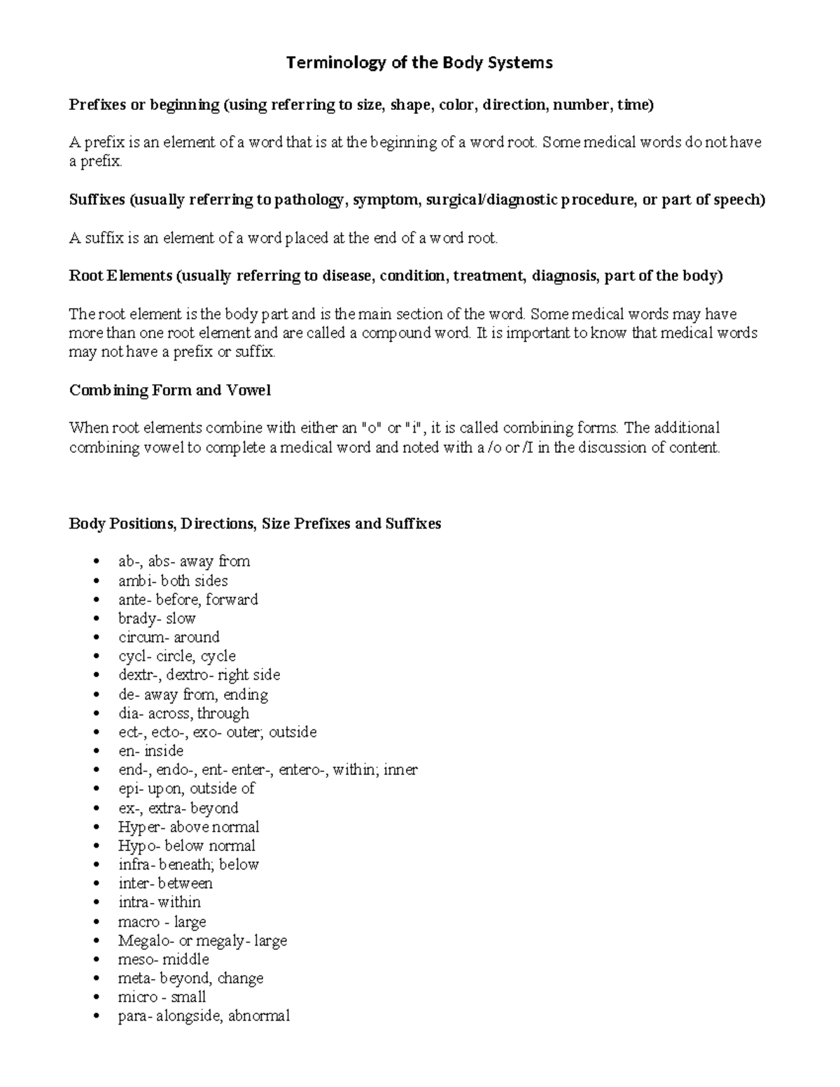 Terminology Sheet - Terminiology for the course - Terminology of the ...