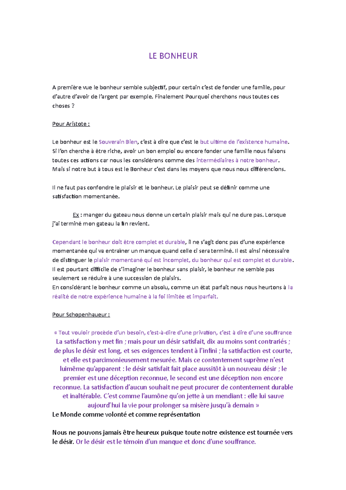 LE Bonheur - LE BONHEUR A première vue le bonheur semble subjectif ...
