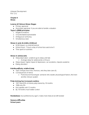 Lifespan 4 - Lecture notes - Lifespan Development PSY 212 Chapter 2 ...