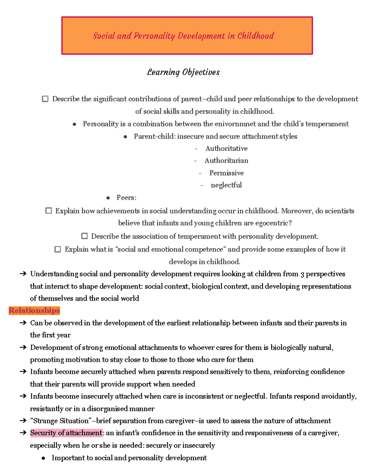 Week 14 Social and Emotional Development - Social and Personality ...