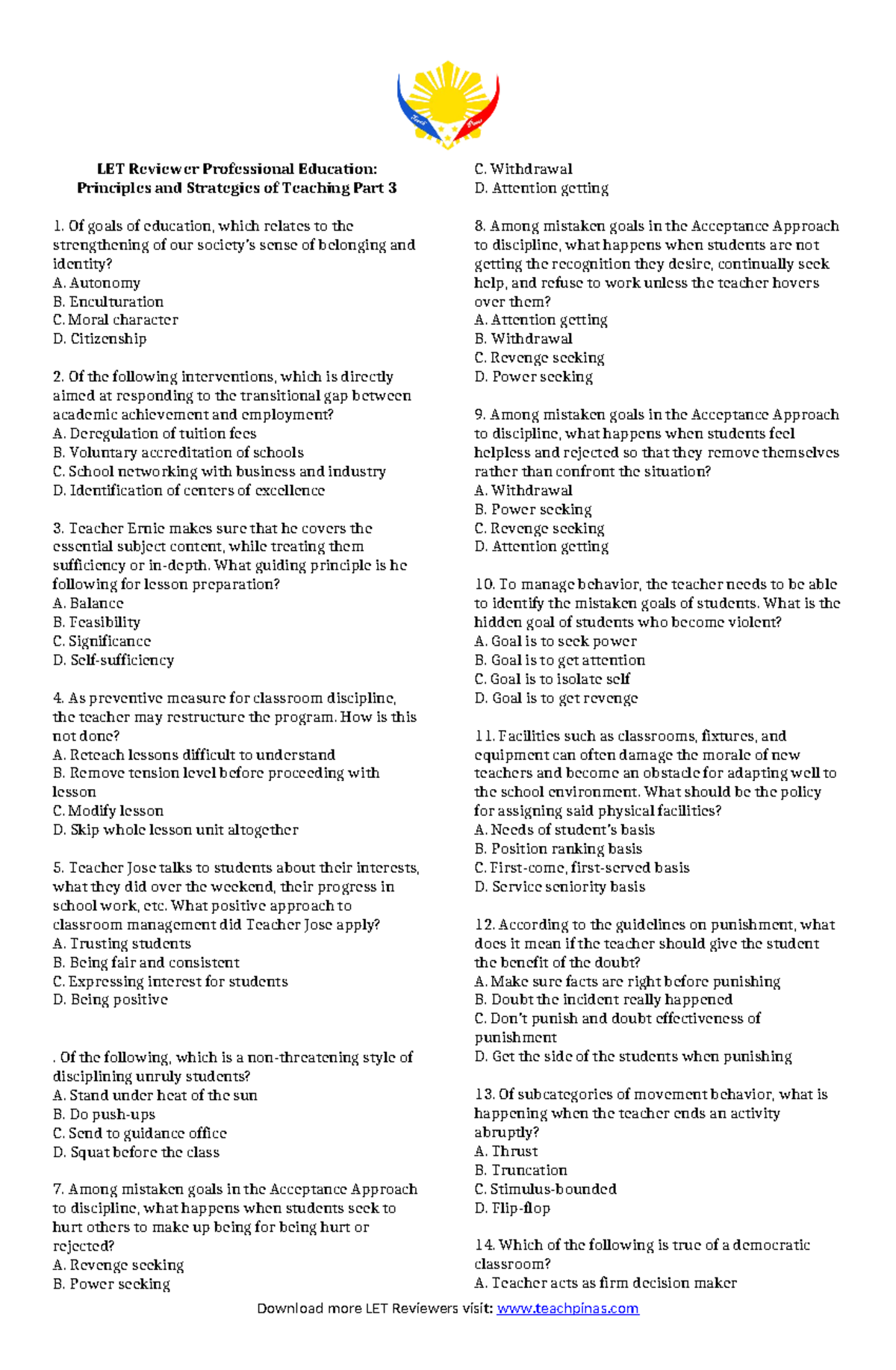 Principles and Strategies of Teaching Part 3 - LET Reviewer ...