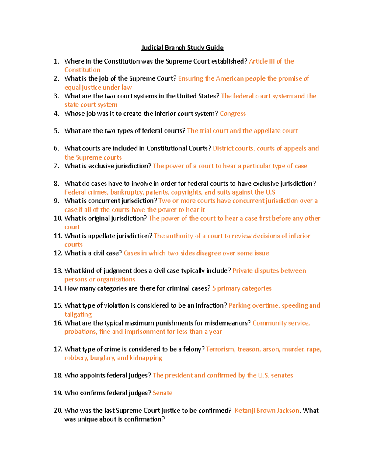 Judicial Branch Study Guide - Judicial Branch Study Guide Where in the ...
