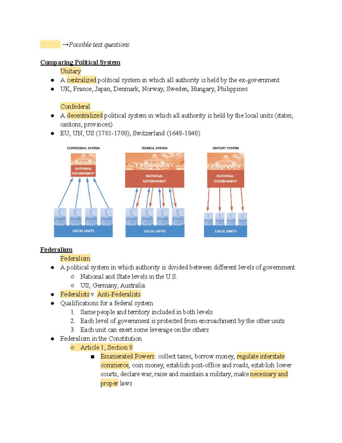 POL 102 Lecture 2 notes - →Possible test questions Comparing Political ...