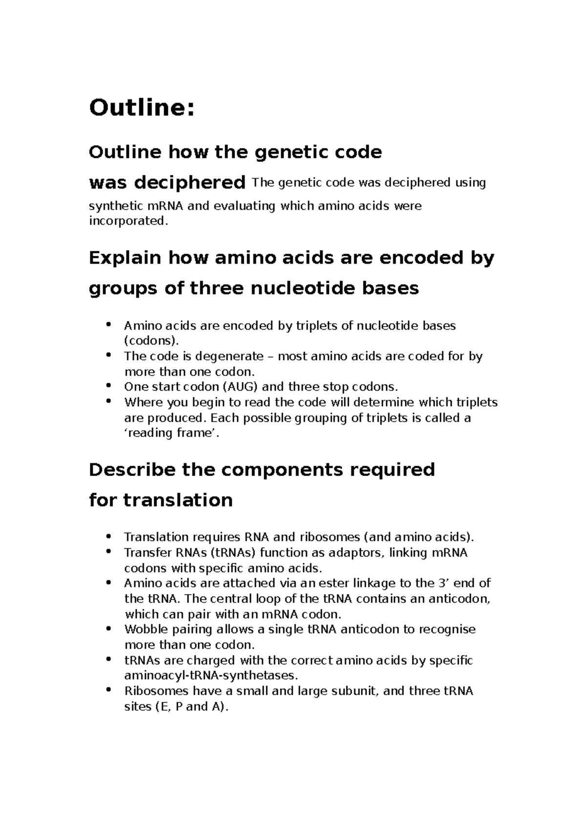 Translation …….. - Outline: Outline how the genetic code was deciphered ...